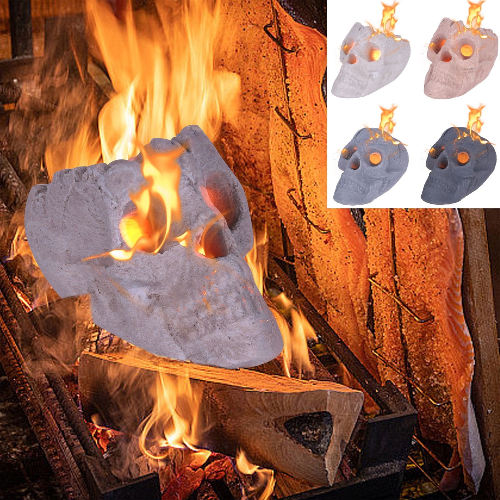 Floleo Halloween Fire Pit Skulls Imitated Human Ceramic Fiber Fireproof Skulls Bonfire ...