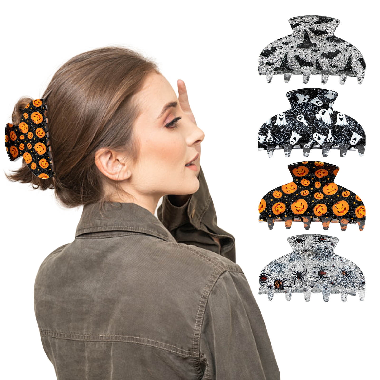 Fnochy Halloween Hair Clips For Women Girls Spooky Spider Pumpkin Hair ...