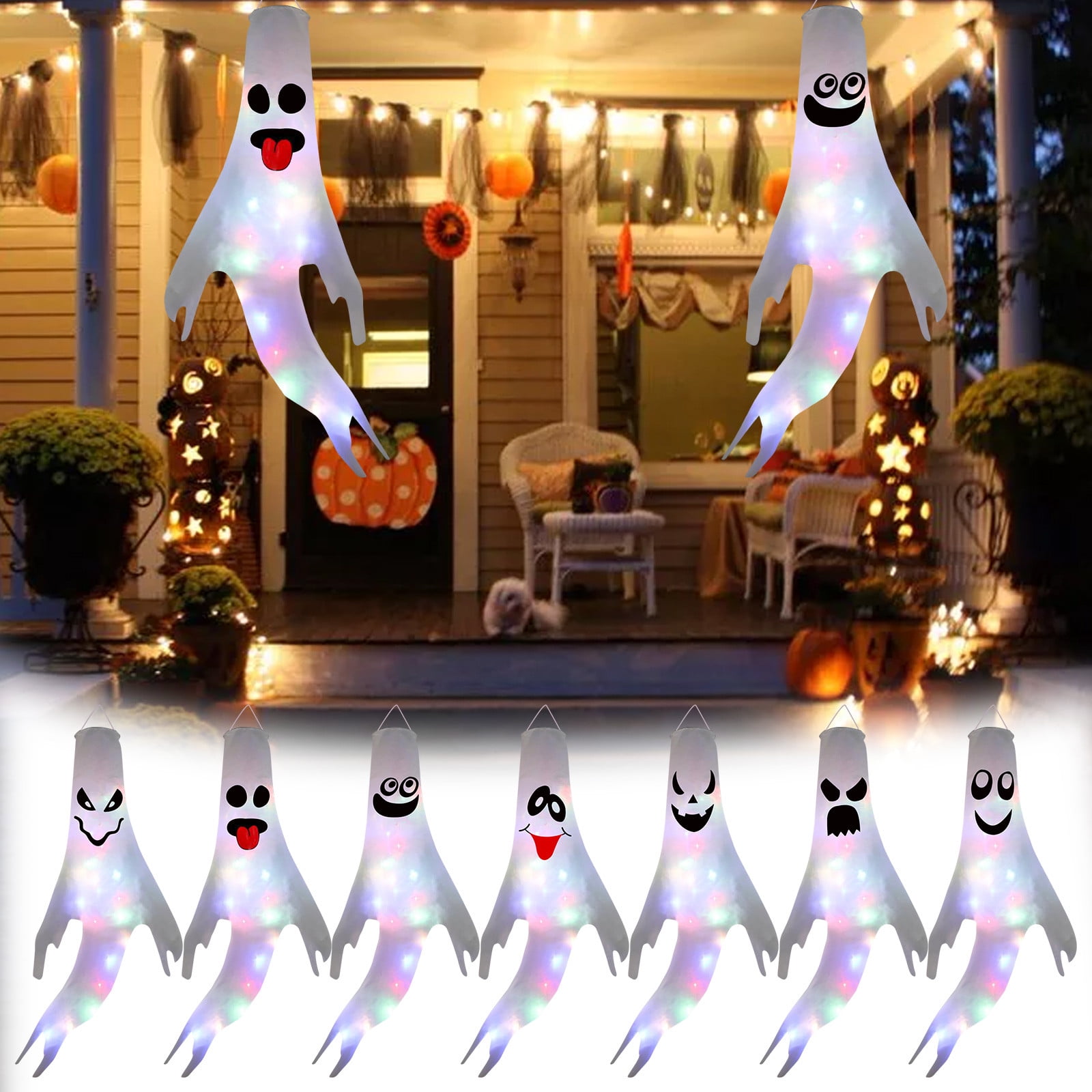 Floleo Halloween Light Up Ghost Hanging Windsock With Colorful LED ...