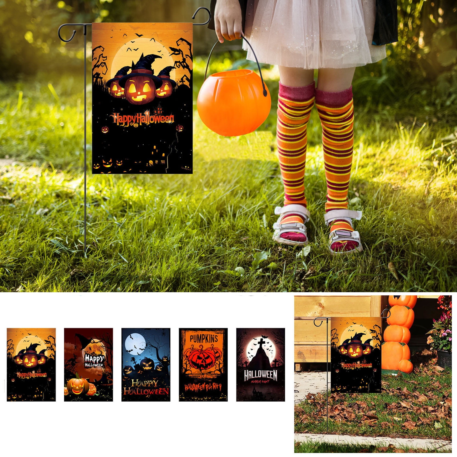 Floleo Halloween Scary Garden Flag Double Sided Decorative Spooky Cat ...