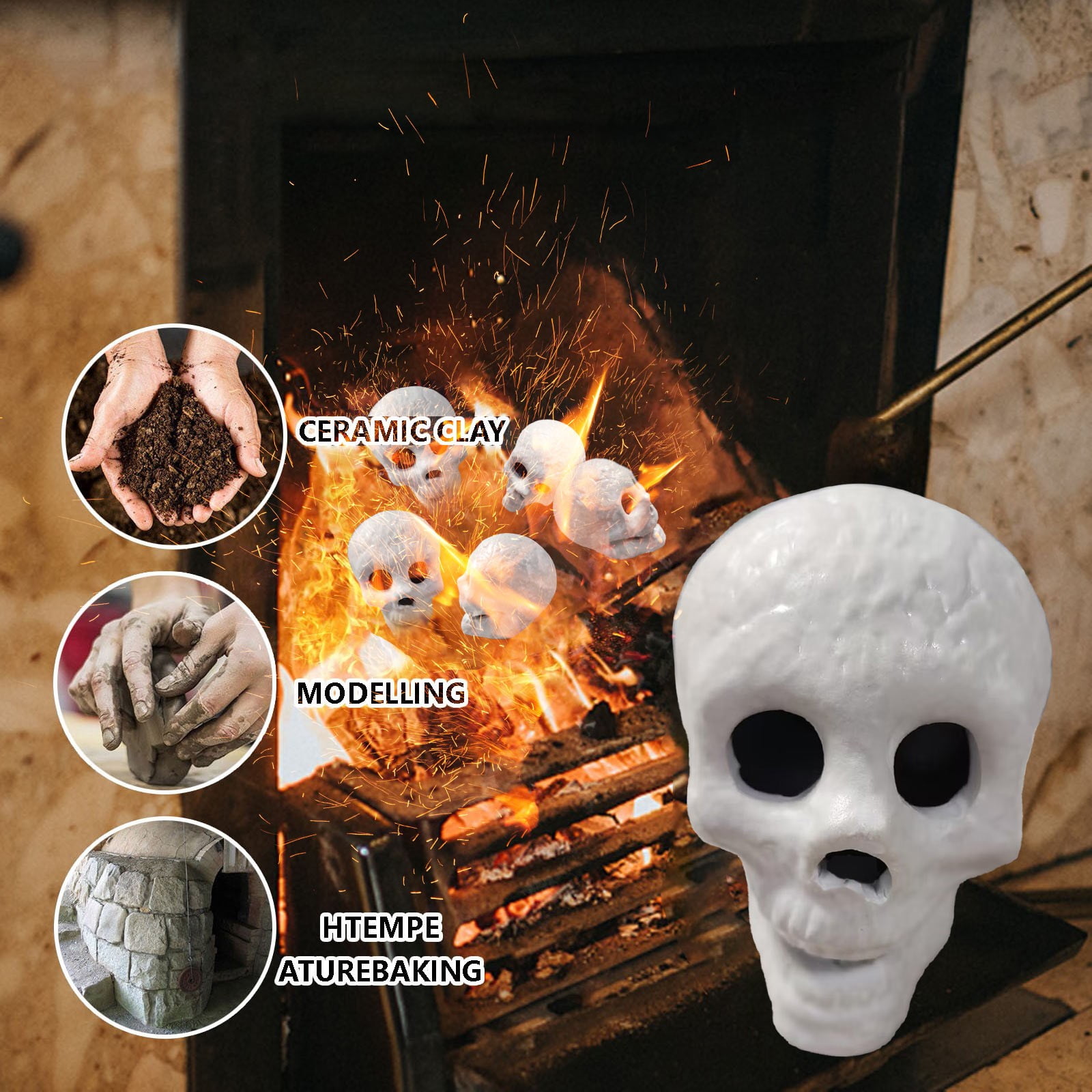 Floleo Halloween Skull, Realistic Fireproof Bonfire Campfire Fireplace ...
