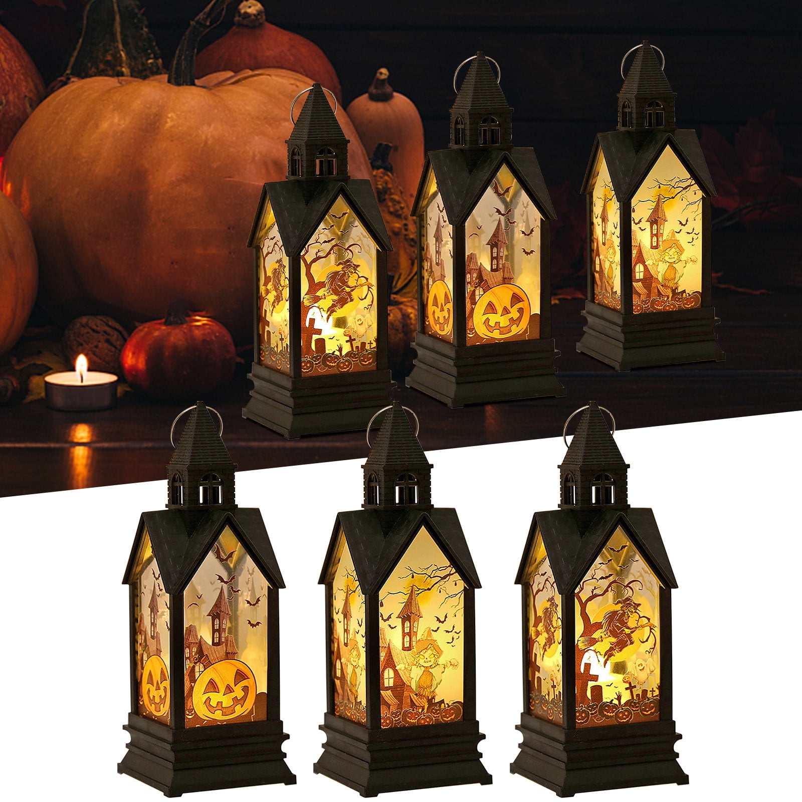 Floleo Halloween Snow Globe Lantern Halloween Decoration Battery ...