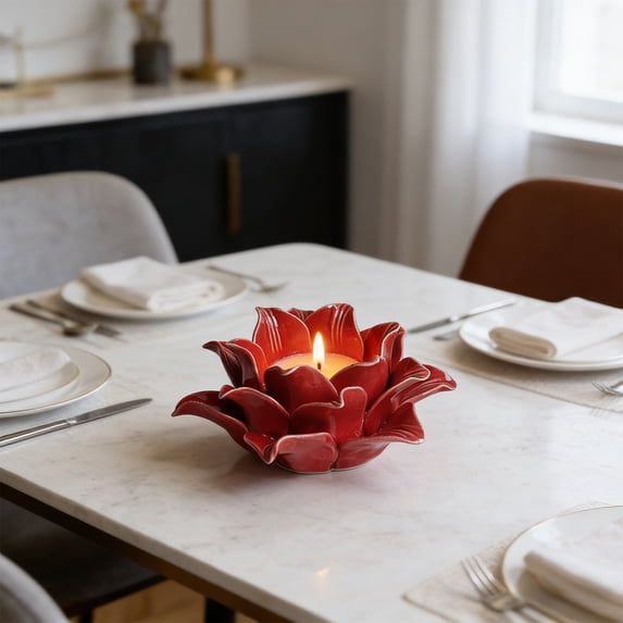 Floleo Handmade Ceramic Candle Holder, Yellow Flower Shaped Tea Light ...