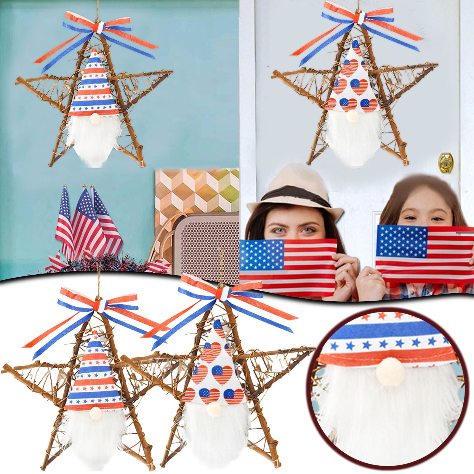 Floleo Independence Day Faceless Doll Rattan Ring Pendant Rattan Window Pendant Black of Friday ...