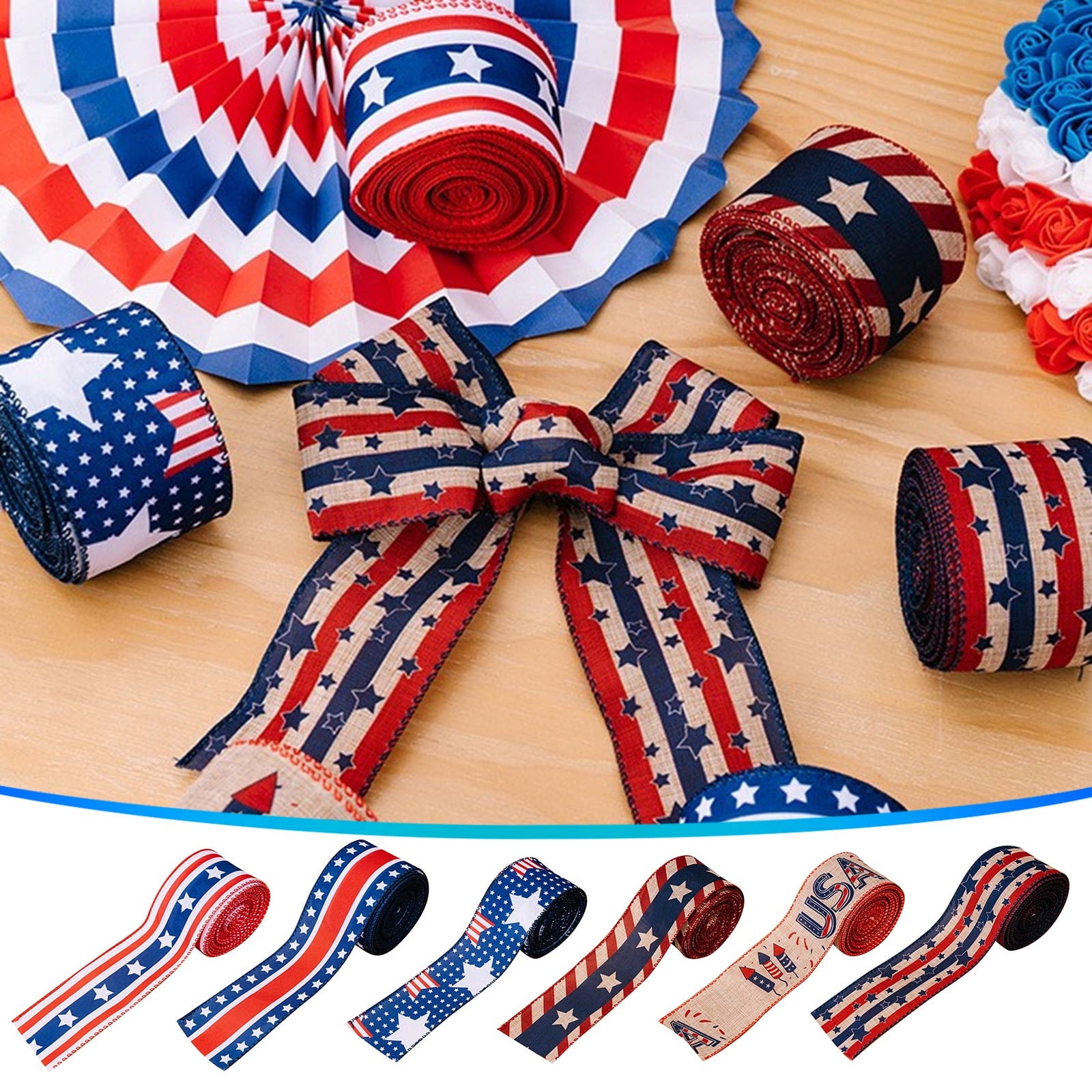Floleo Independence Day Wired Ribbons 5-meter, Patriotic Wired Edge ...