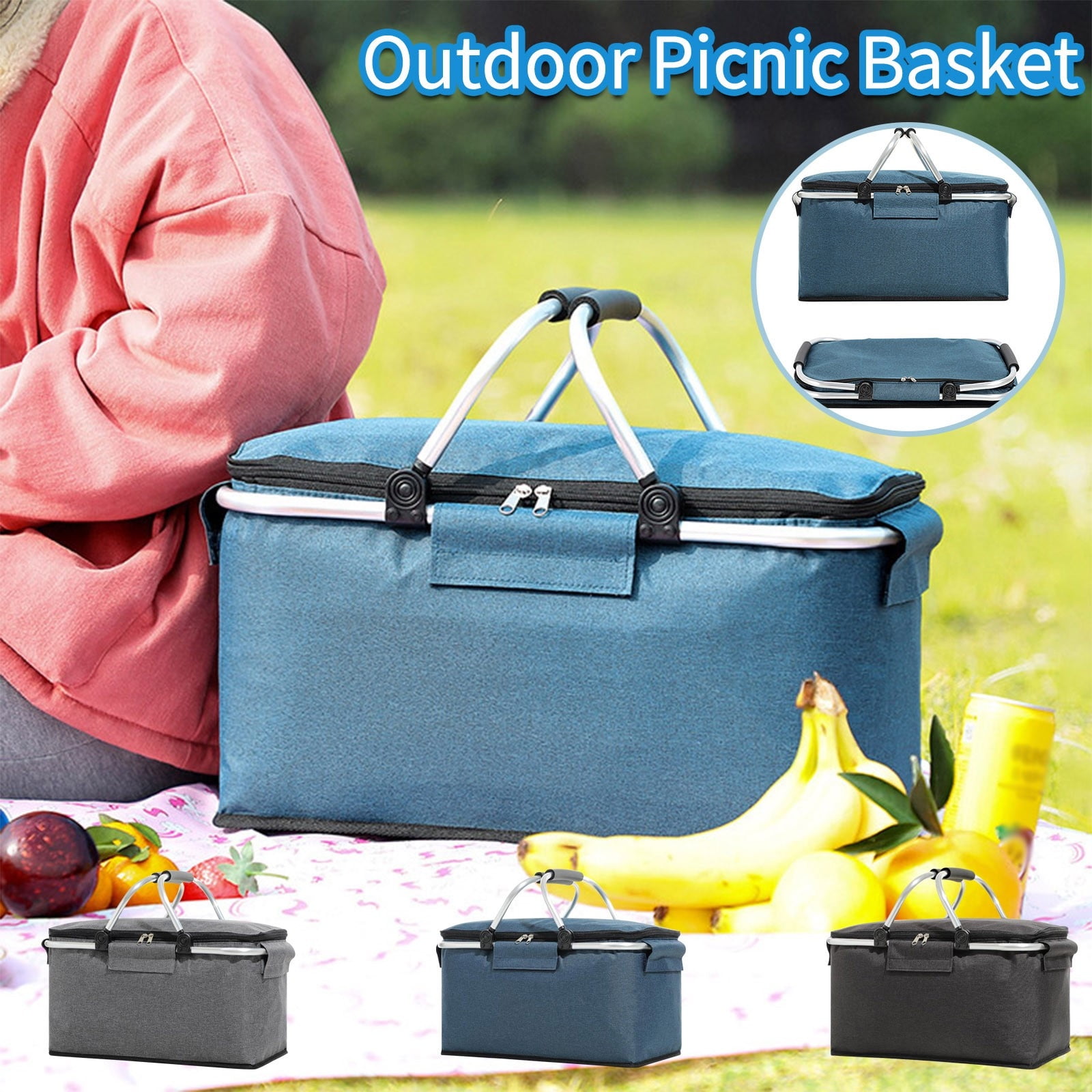 Floleo Insulated Picnic Basket 30L Foldable Insulated Grocery Picnic ...