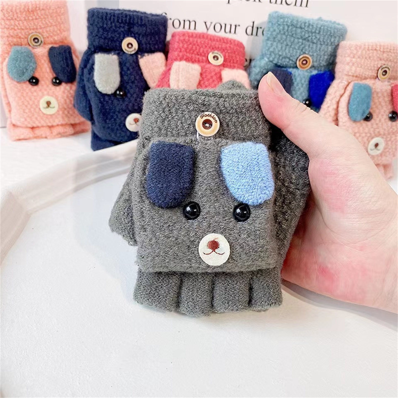 Floleo Kids Fingerless Gloves Convertible Flip Top Gloves Winter Warm ...