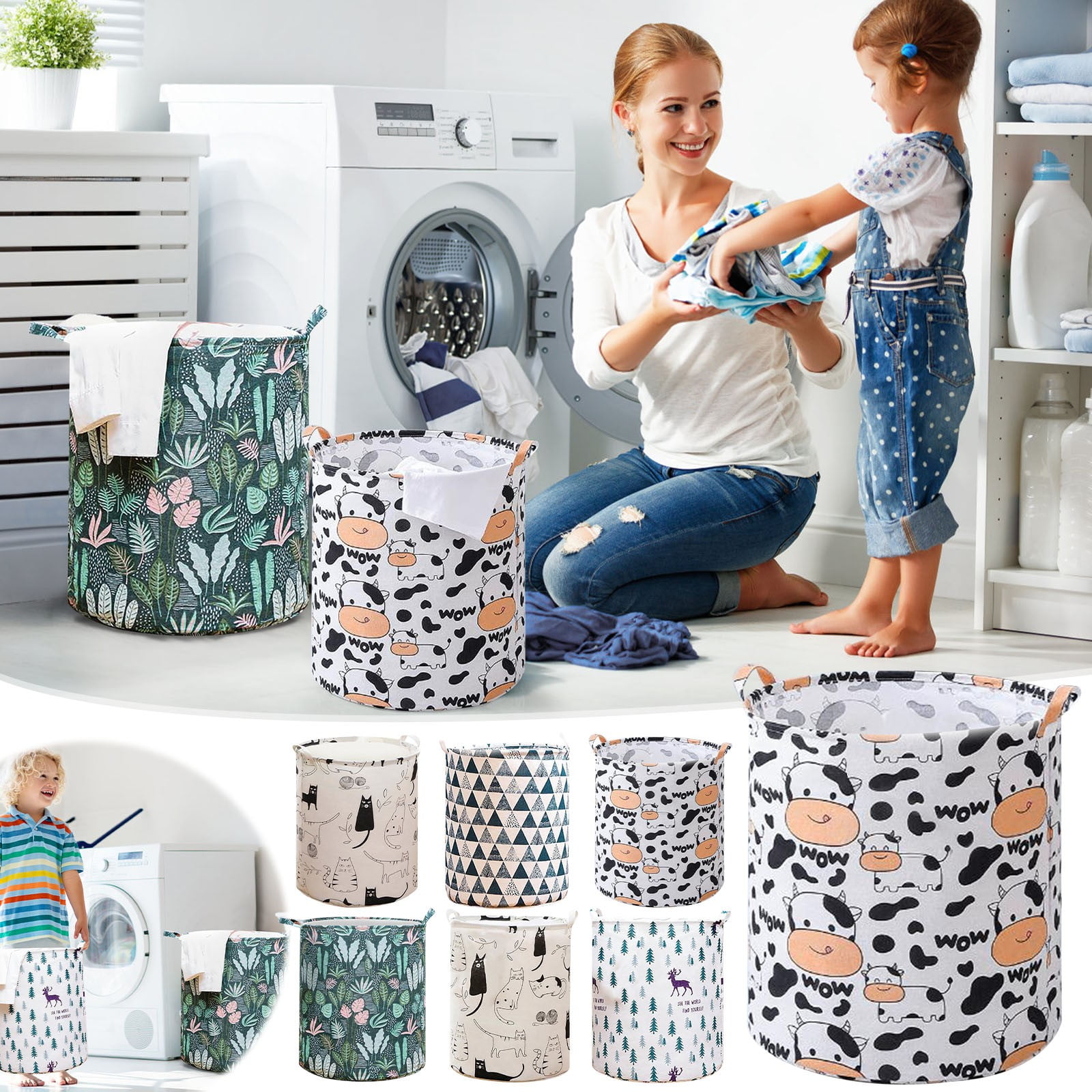 Floleo Laundry Hamper With Handles Collapsible Canvas Laundry Basket ...