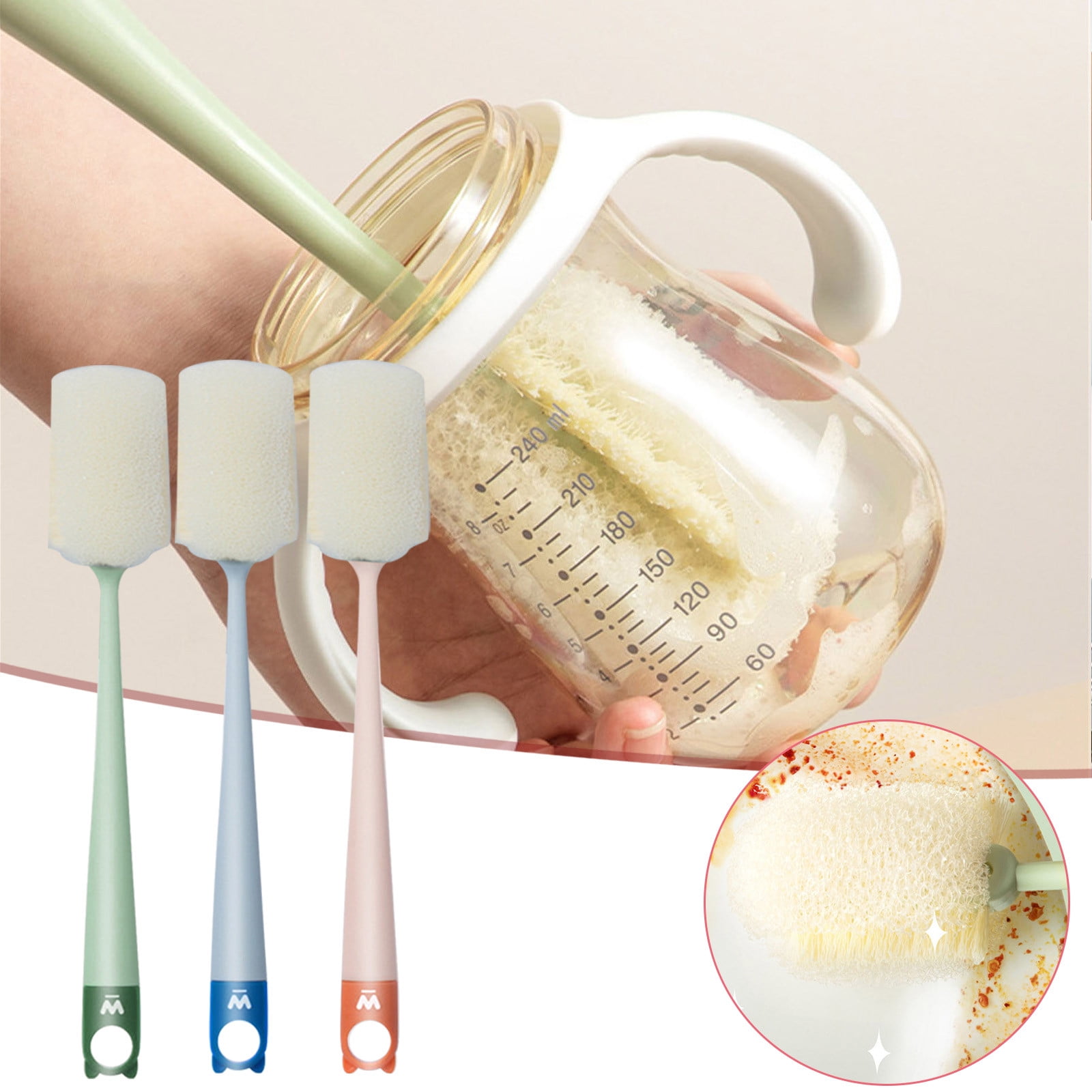 Floleo Long Handle All Purpose Home Cleaning Sponge & Bottle Scrubber ...