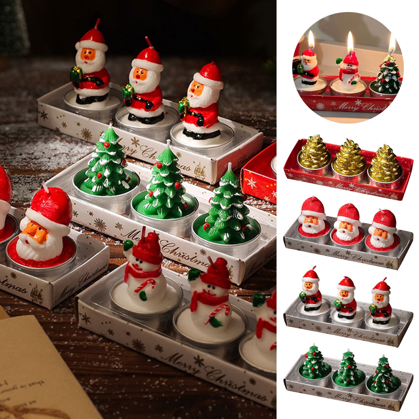 Floleo Mini Christmas Candles Set Santa Shaped Unscented Candles Tree ...