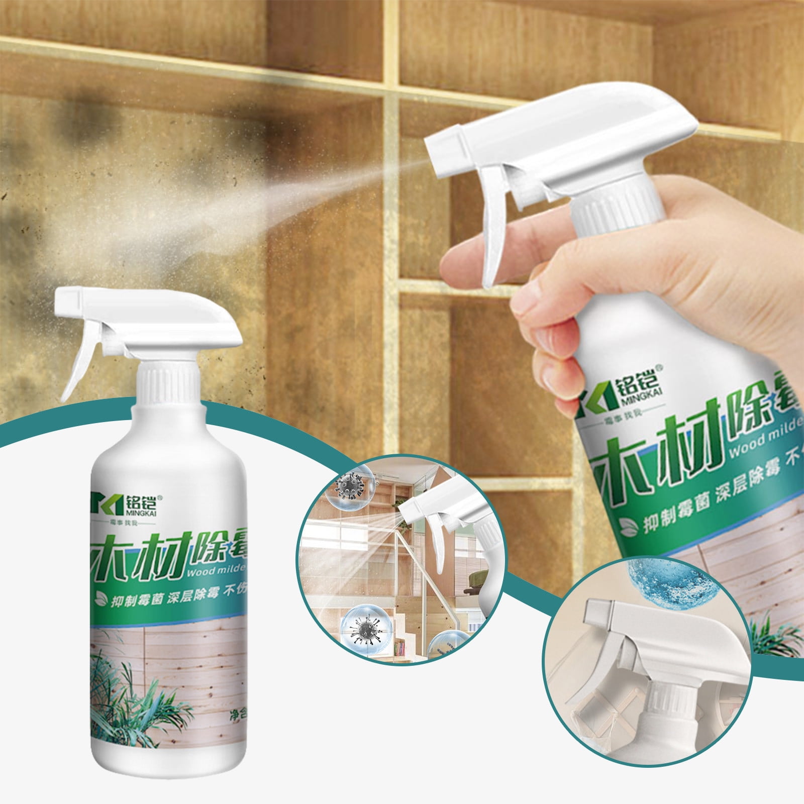 Floleo Molds and Mildews Cleaner Spray - No Scrub Wood Furniture Stain Remover for Home, Kitchen ...