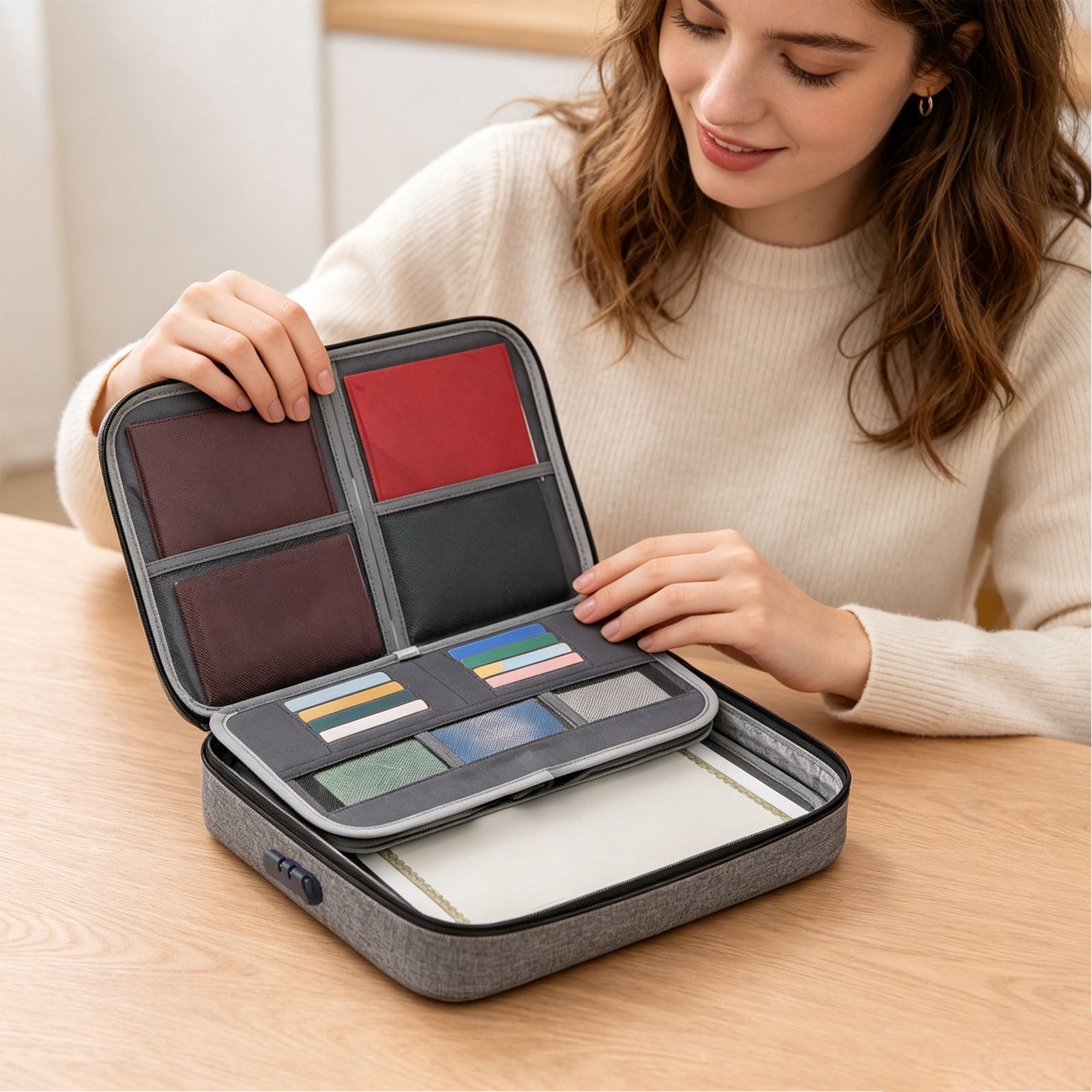 Floleo Multilayer Locking Document Organizer Bag with 3-Digit Password ...