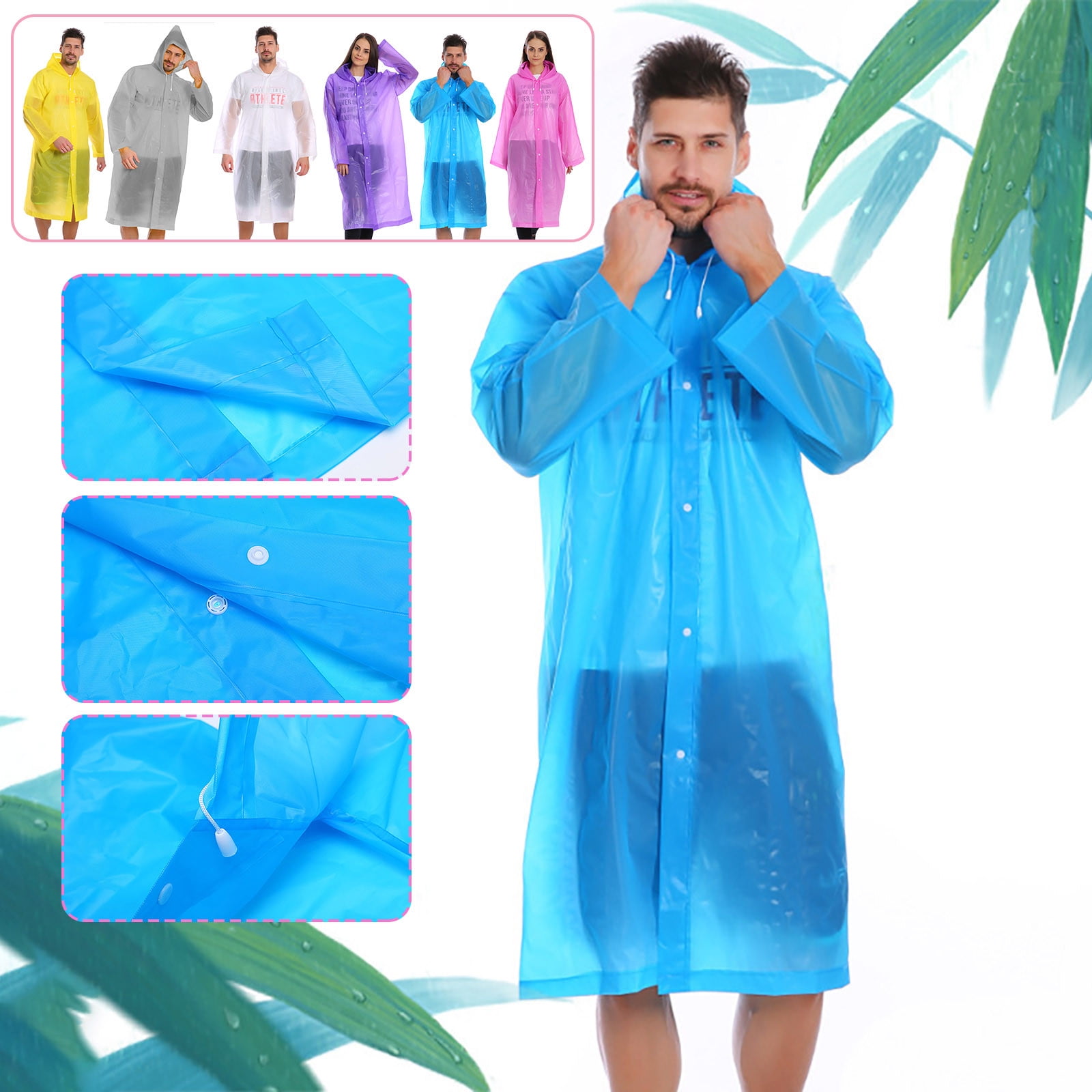 Floleo Raincoats For Adults Reusable, Eva Rain Ponchos Lightweight Rain ...