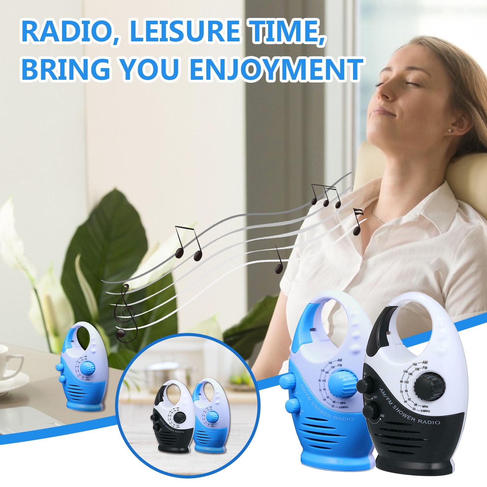 Floleo Shower Radio, Bathroom Radio AM FM, Waterproof Hanging Shower ...