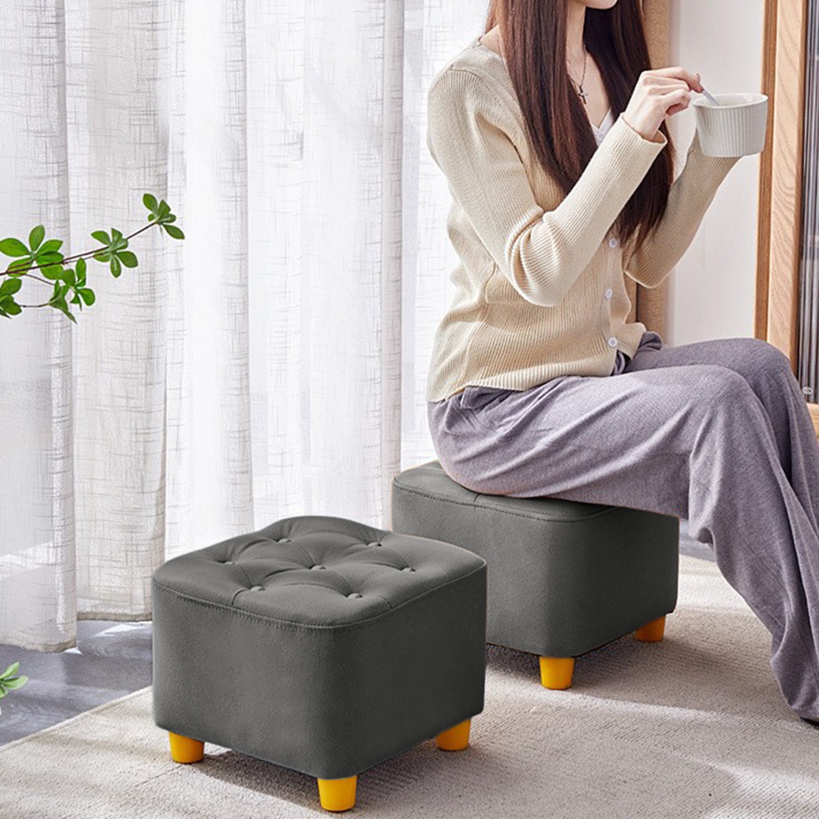 Floleo Small Foot Stool Ottoman With Stable Wood Legs Upholstered ...