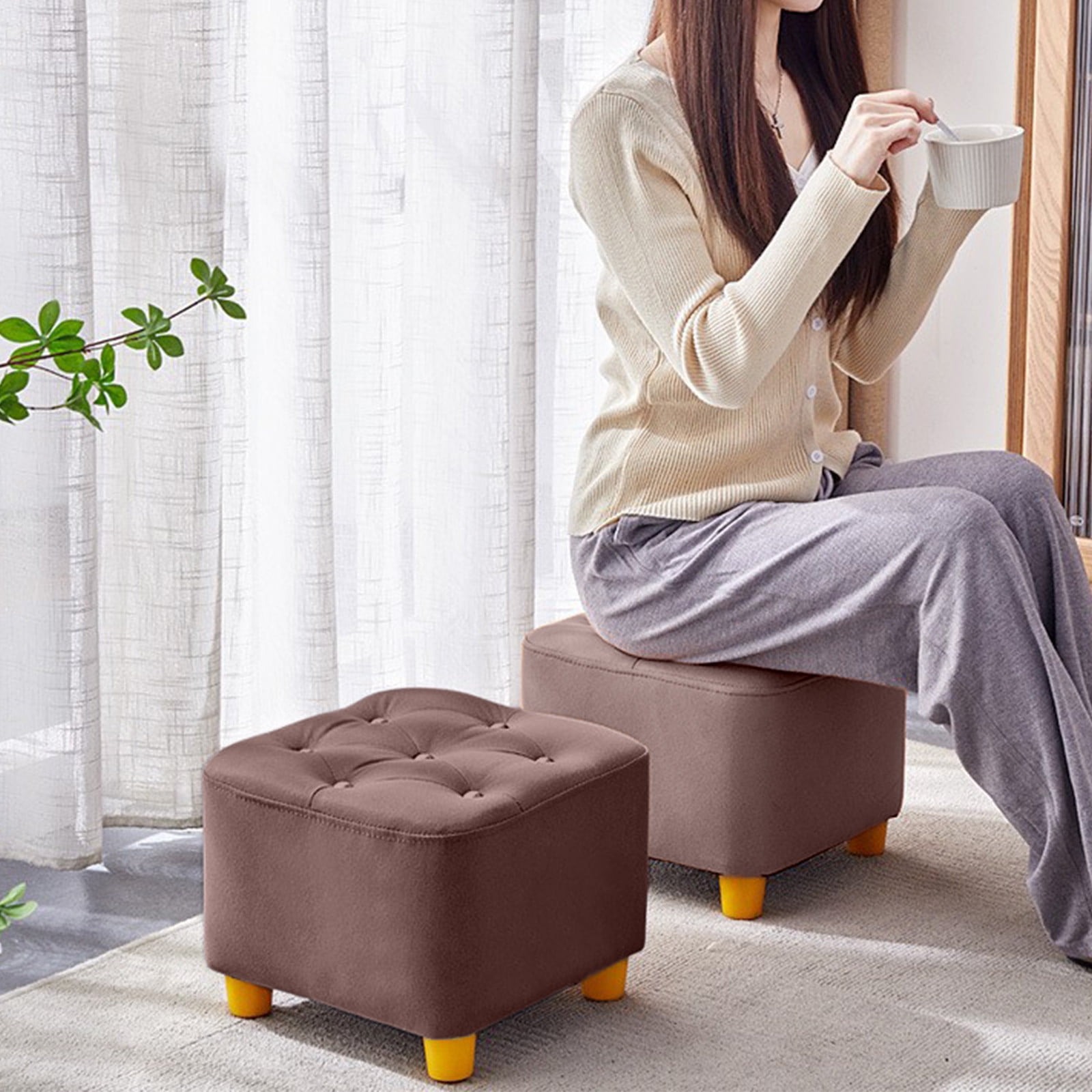 Floleo Small Foot Stool Ottoman With Stable Wood Legs Upholstered ...