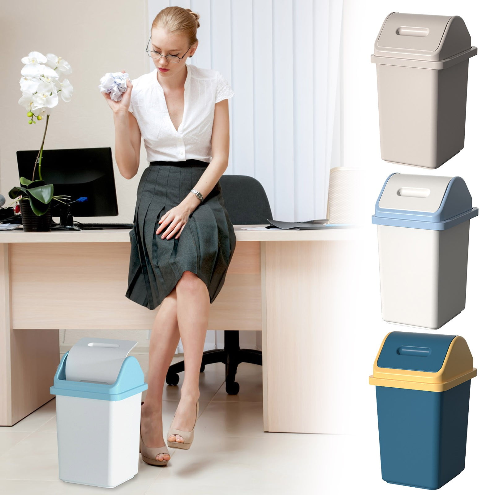 Floleo Small Plastic Trash Can With Swing Top Lid, Compact Slim Waste ... Floleo Small Plastic Trash Can With Swing Top Lid, Compact Slim Waste ...