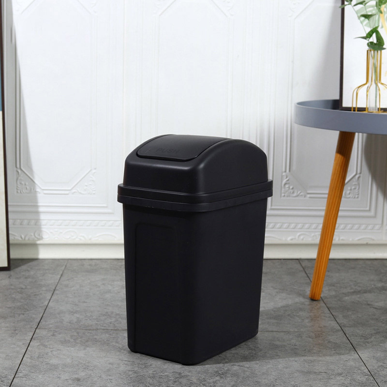 Floleo Small Plastic Trash Can With Swing Top Lid, Compact Slim Waste ... Floleo Small Plastic Trash Can With Swing Top Lid, Compact Slim Waste ...