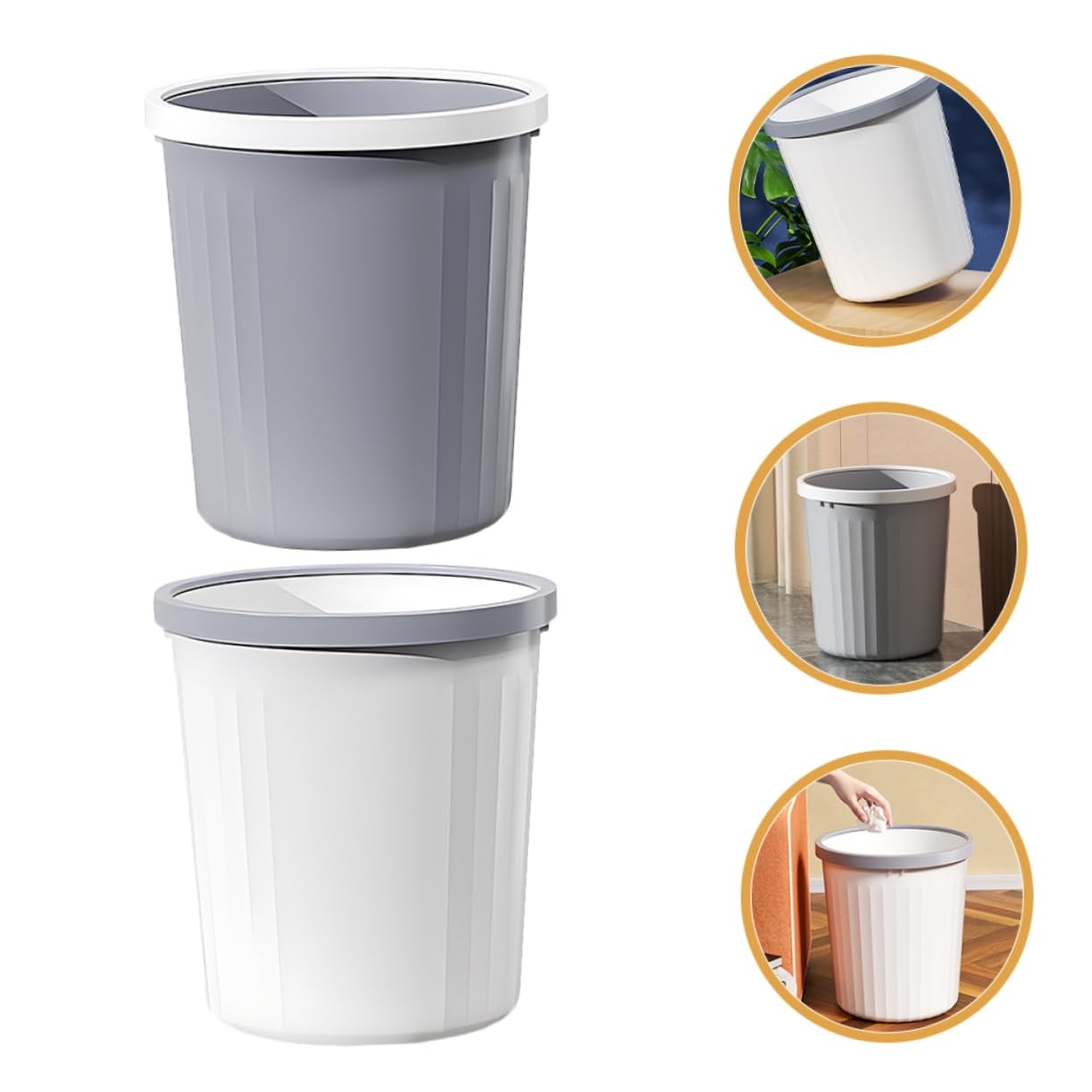 Floleo Small Trash Can,Bathroom Trash Can, Round Garbage Can, Plastic ...