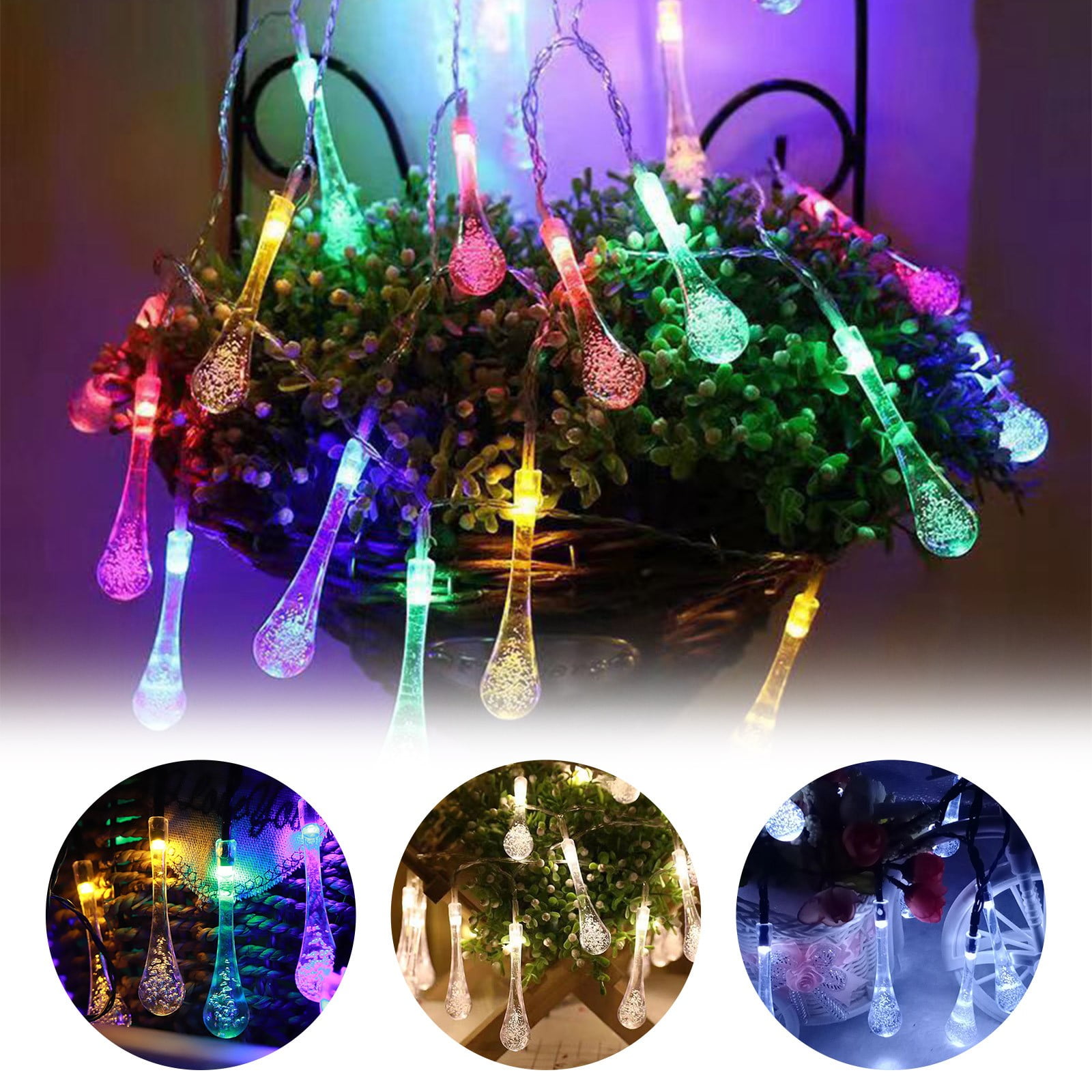 Floleo Solar Outdoor String Lights, Total 16.4Ft 20 LED Teardrop Water ...