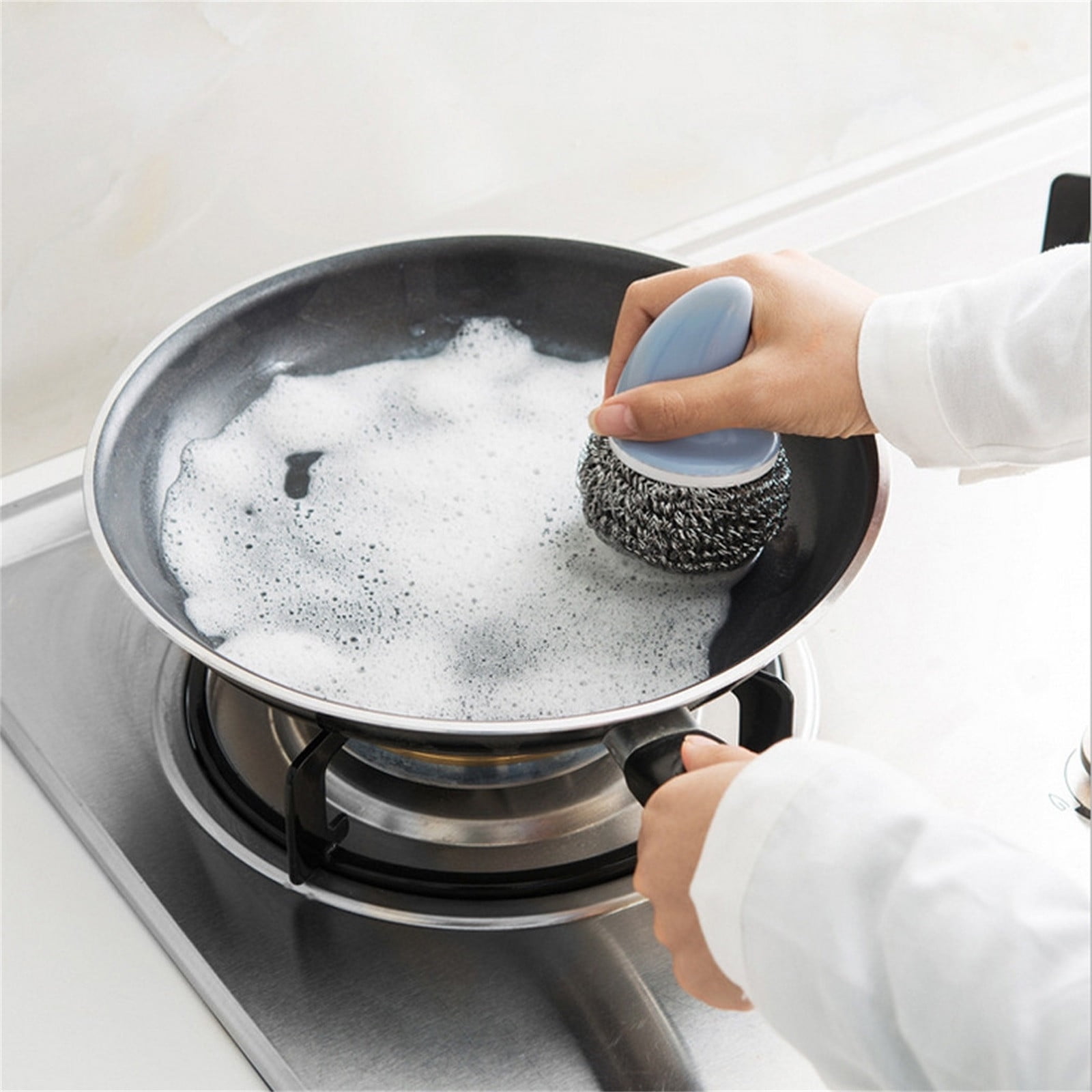 Floleo Stainless Steel Scrubber With Handle, Steel Wool Scrubber For ...