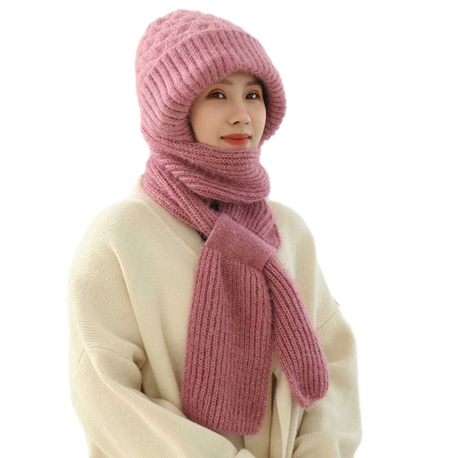 Floleo Unisex Scarf Velvet Thickened Hat and Scarf Integrated Double ...