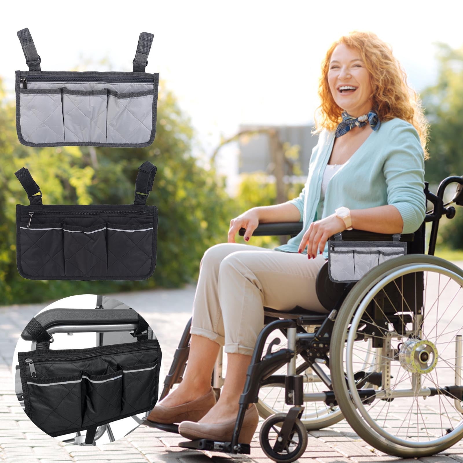 Fnochy Wheelchair Side Bag, Waterproof Armrest Pouch Bag With Bright ...