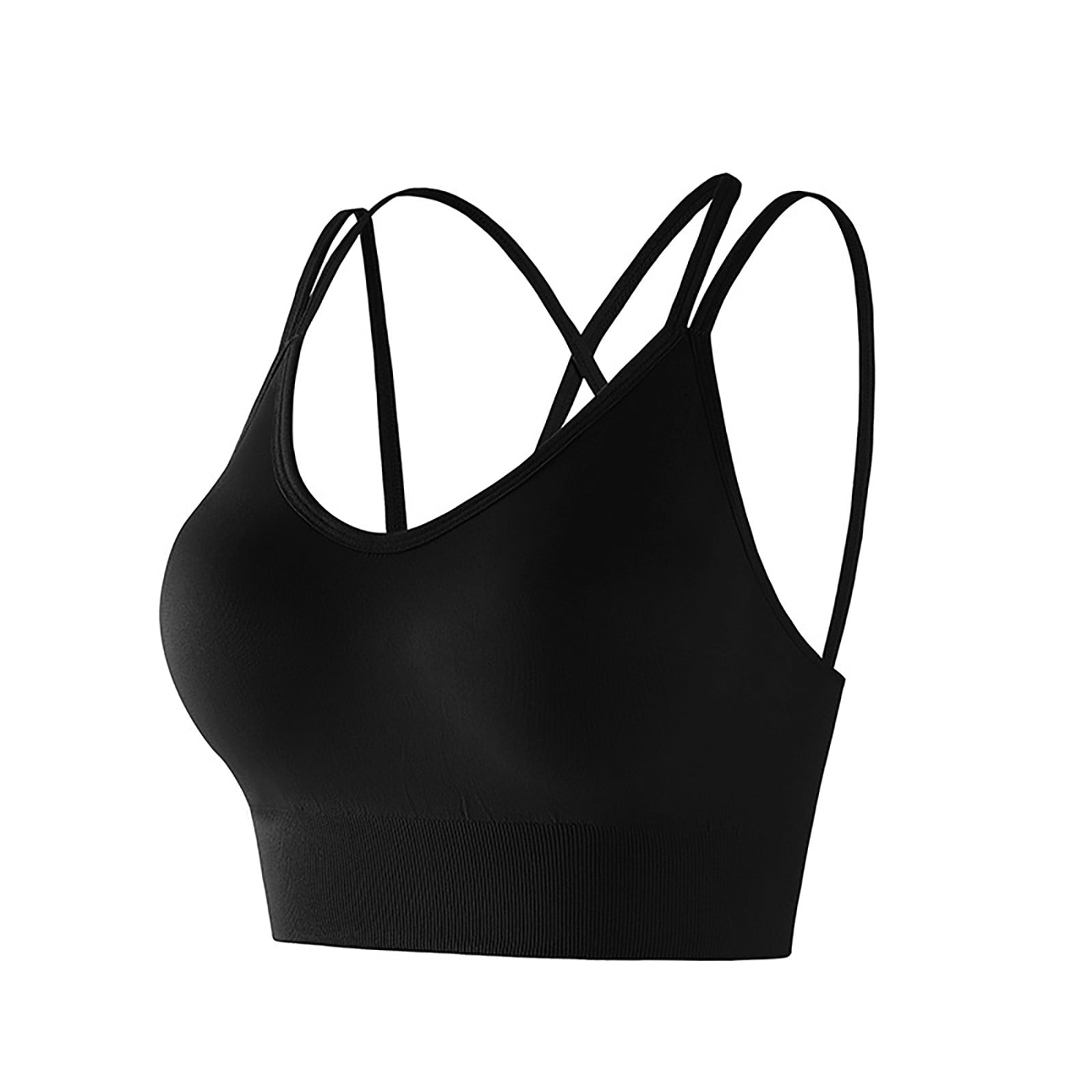 Floleo Women Cross Strap Sports Bra, Seamless Wireless Bralette, Low ...
