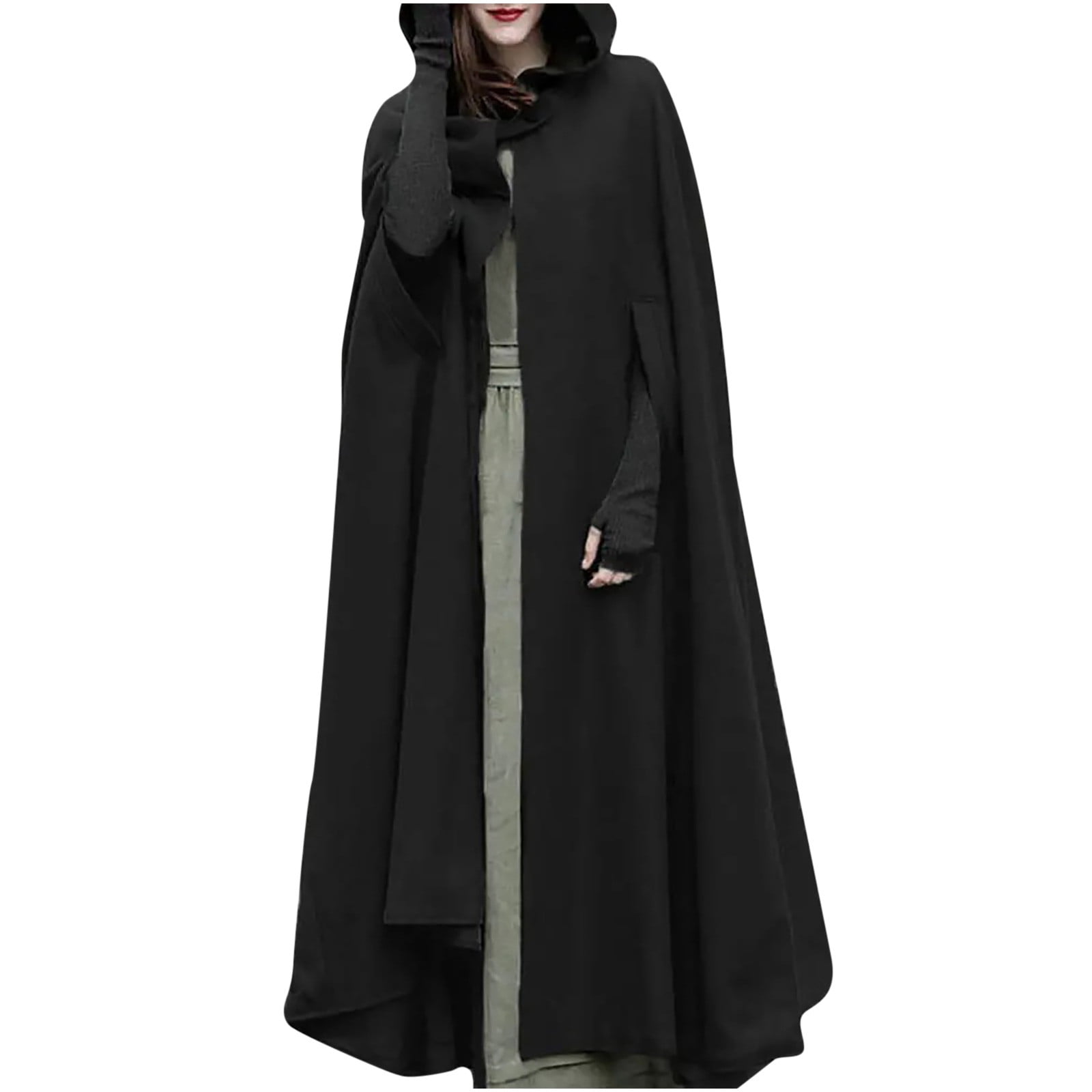 Floleo Women Hooded Long Cloak Open Front Extended Trench Coat ...