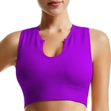 Floleo Women Ribbed Sports Bra, Yoga Workout Crop Top, Notch Neck ...