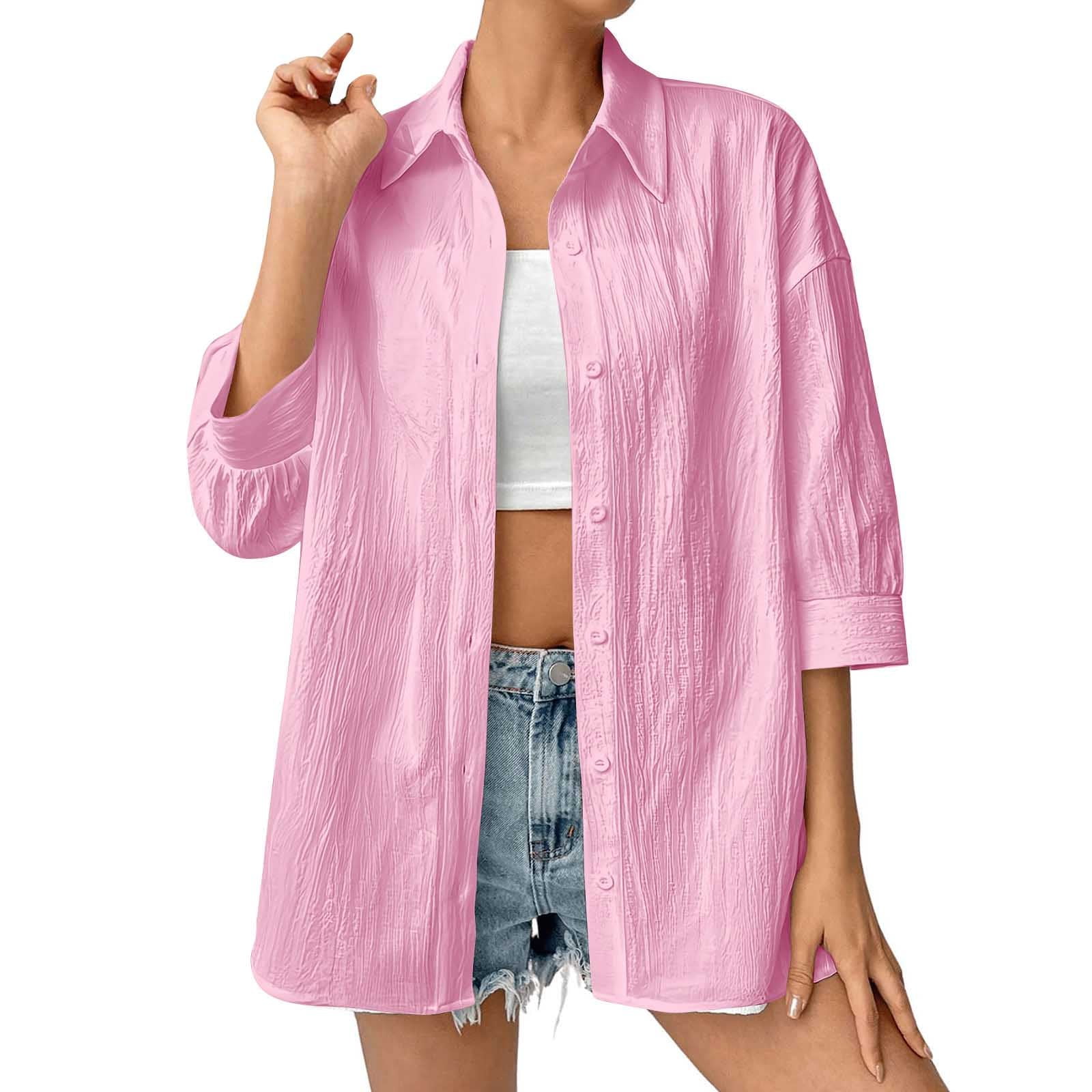 Floleo Women Solid Color Tops Long Sleeve Casual Button Up Fashionable ...