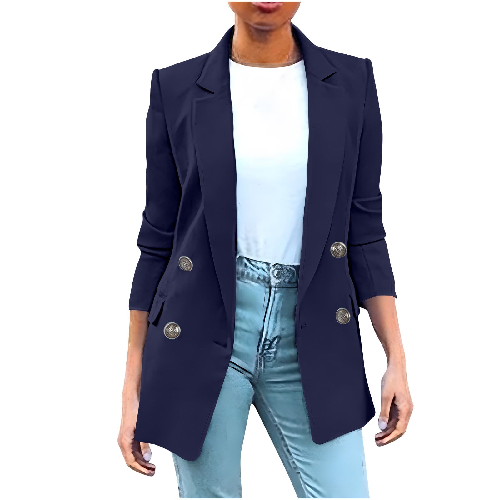 Floleo Women's Double-Breasted Blazers Plus Size Solid Color Long ...