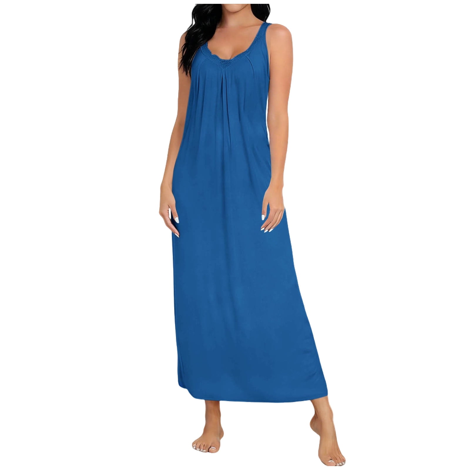 Floleo Women's Lace Trim V-Neck Spaghetti Strap Front Pleated Loose ...