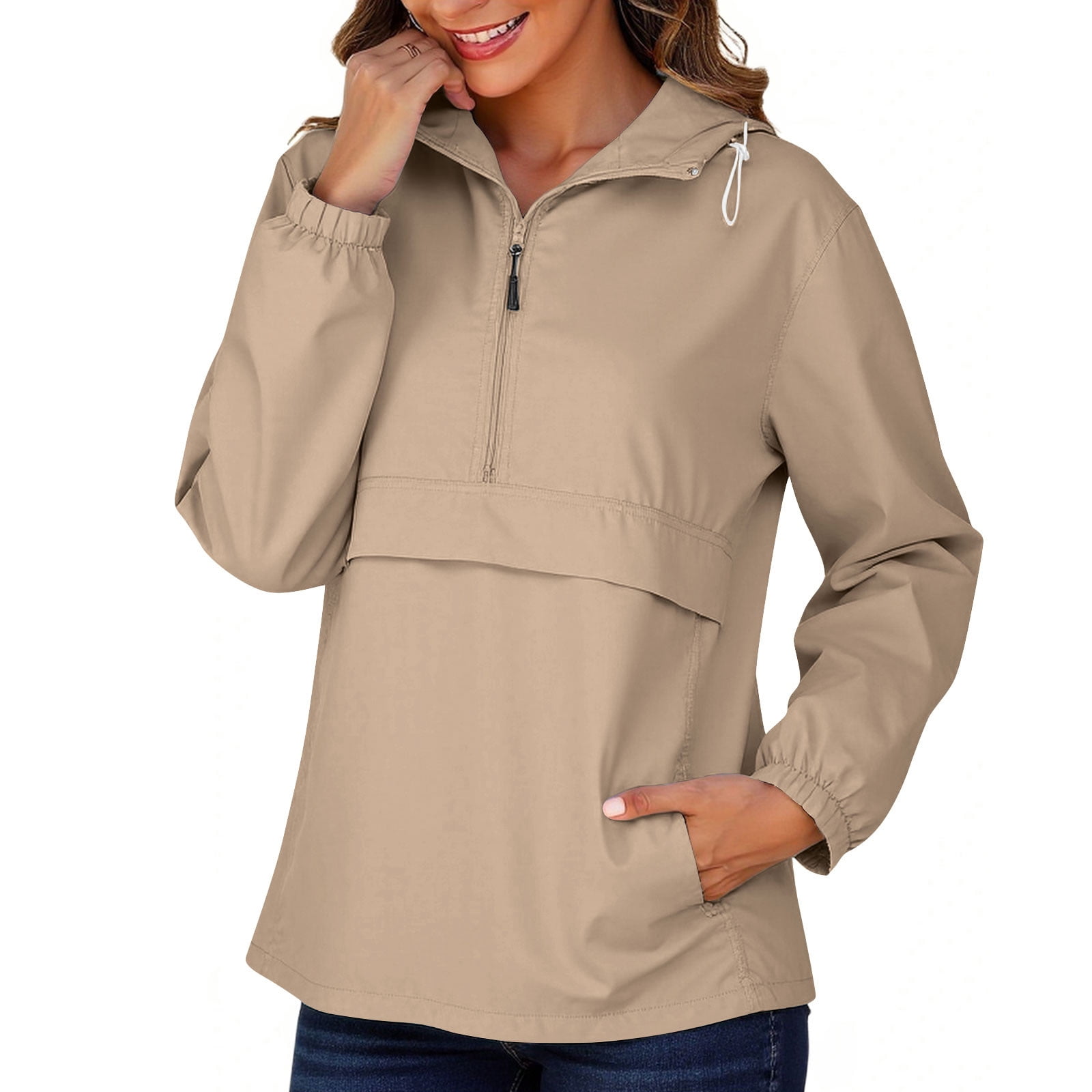 Floleo Women's Lightweight Hooded Half Zip Jacket Spring Fall ...