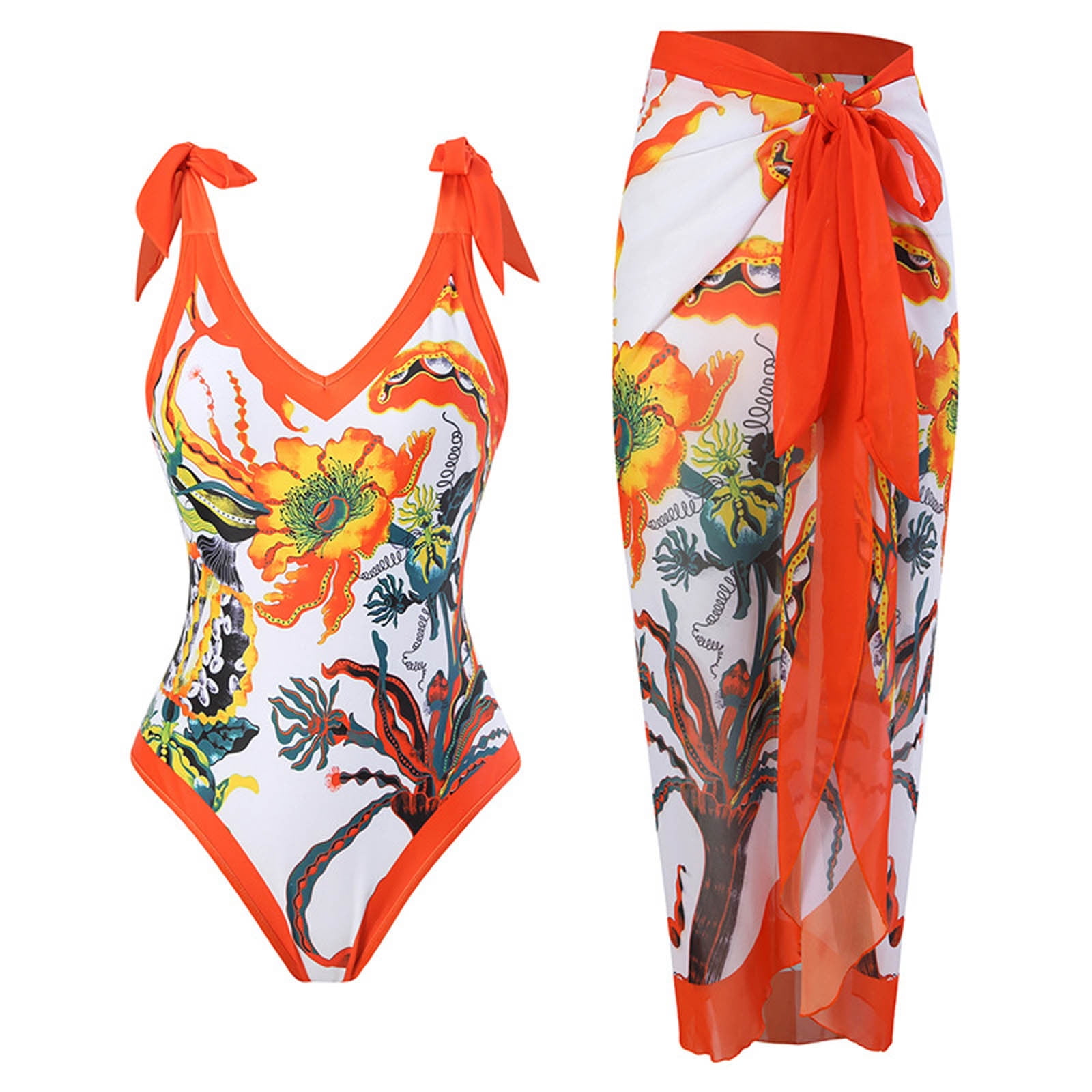 Floleo Womens One Piece Swimsuit With Beach Cover Up Wrap Skirt Sarong