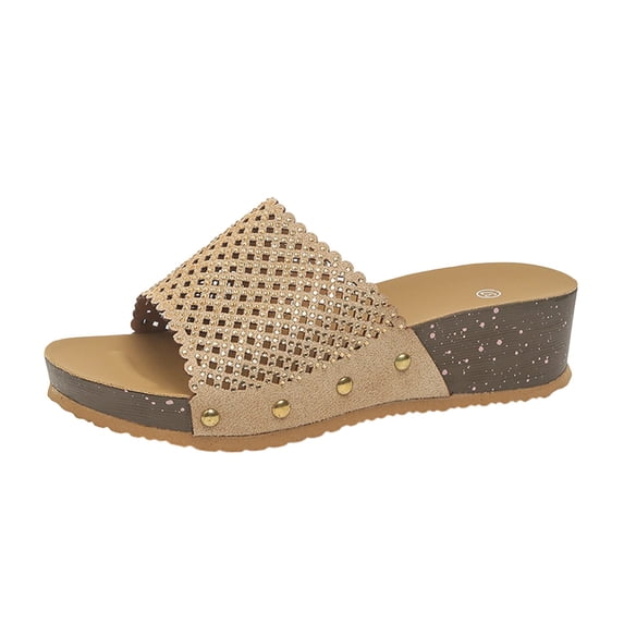 Floleo Women's Open Toe Slip-On Wedge Slide Sandals, Full Rhinestone ...