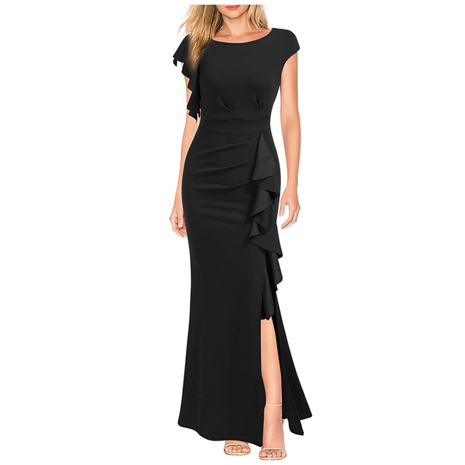 Floleo Women's Sexy Long Wedding Dress Shoulder Cutout Elegant Evening ...