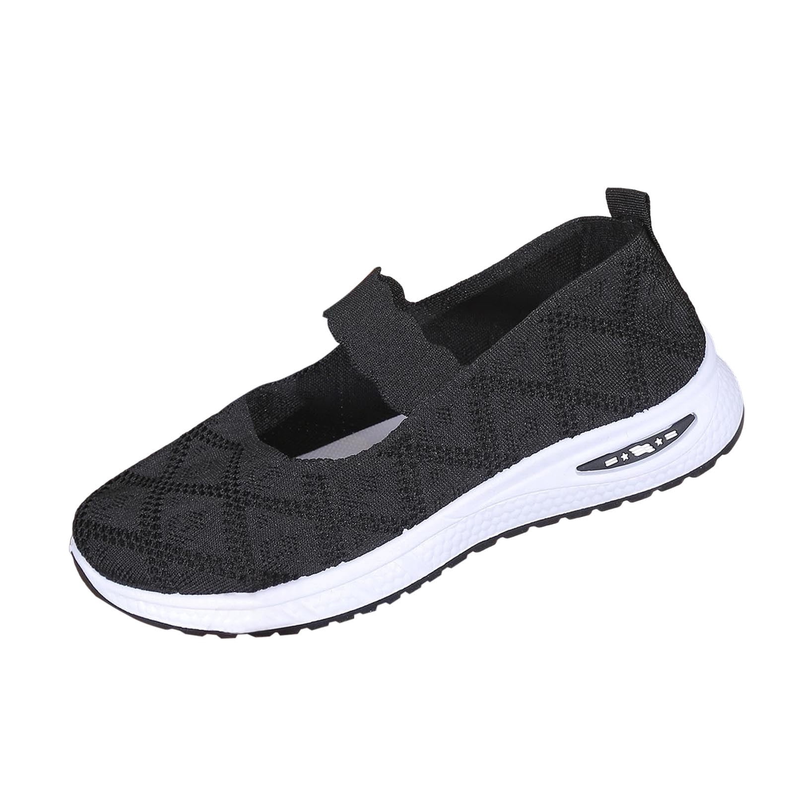 Floleo Women's Single Elastic Strap Hollow Knit Slip On Wedge Sneakers ...