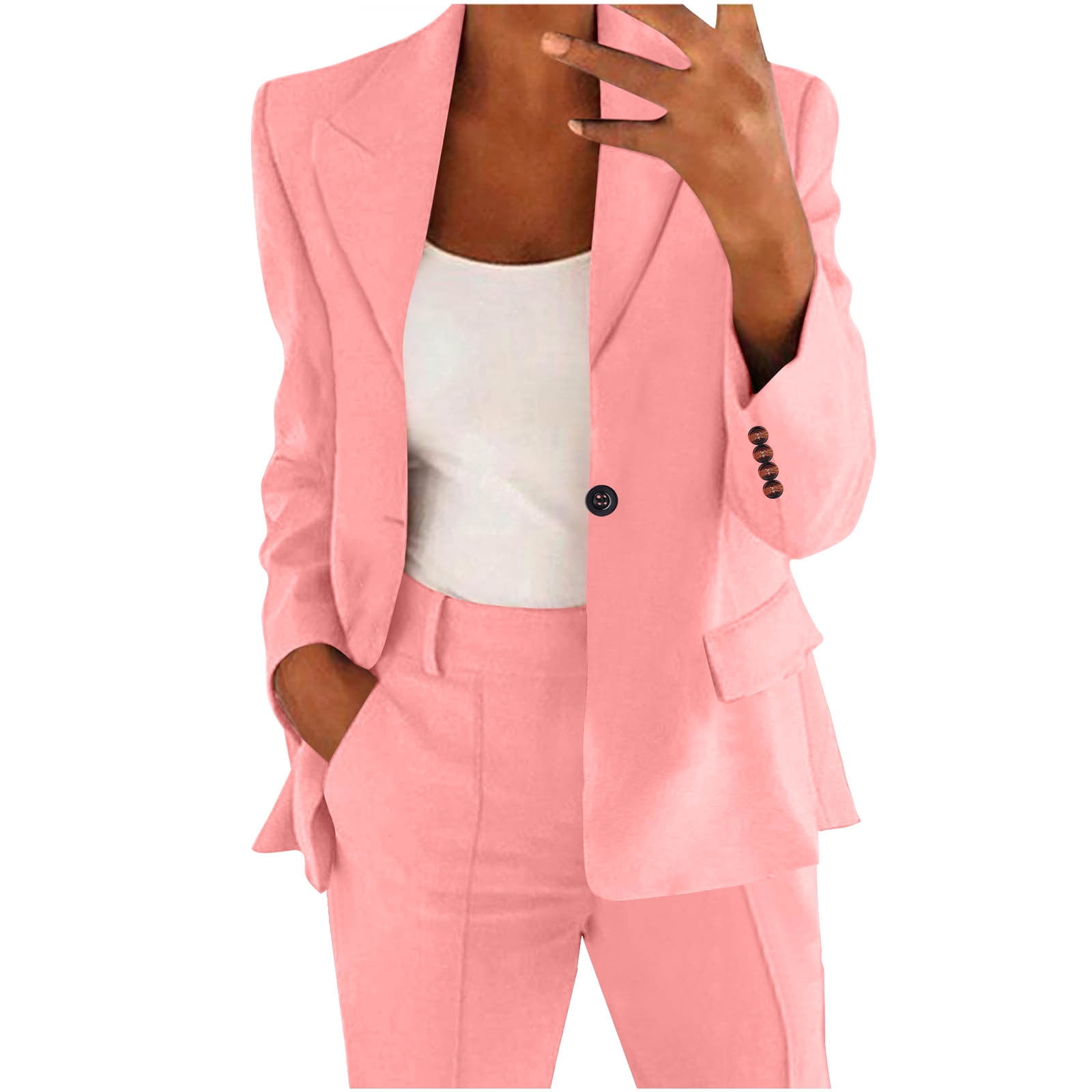 Floleo Women's Solid Color Cardigan Blazer with Notched Lapel Button ...