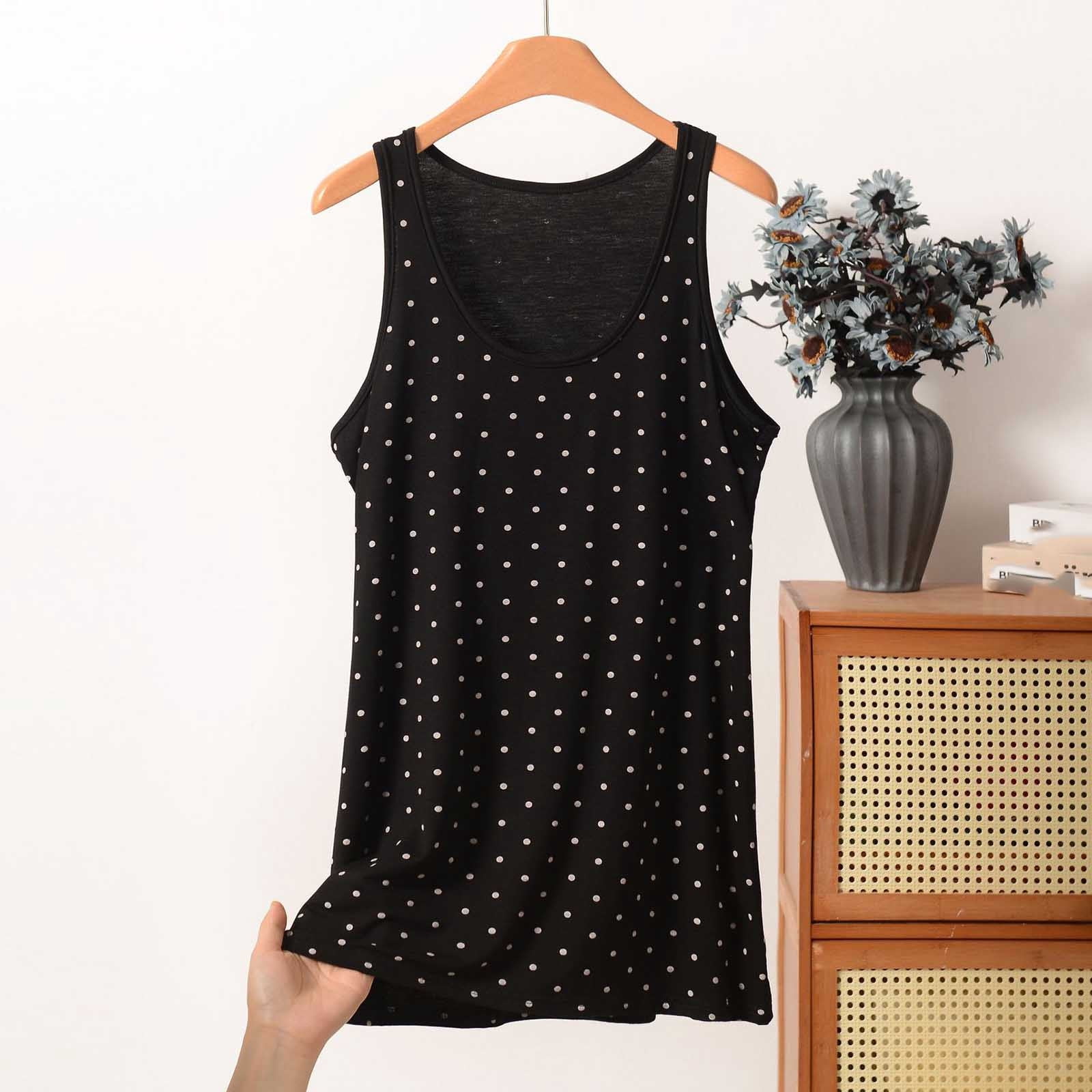 Floleo Women's U-Neck Allover Polka Dot Sleeveless Longline Tank Top ...