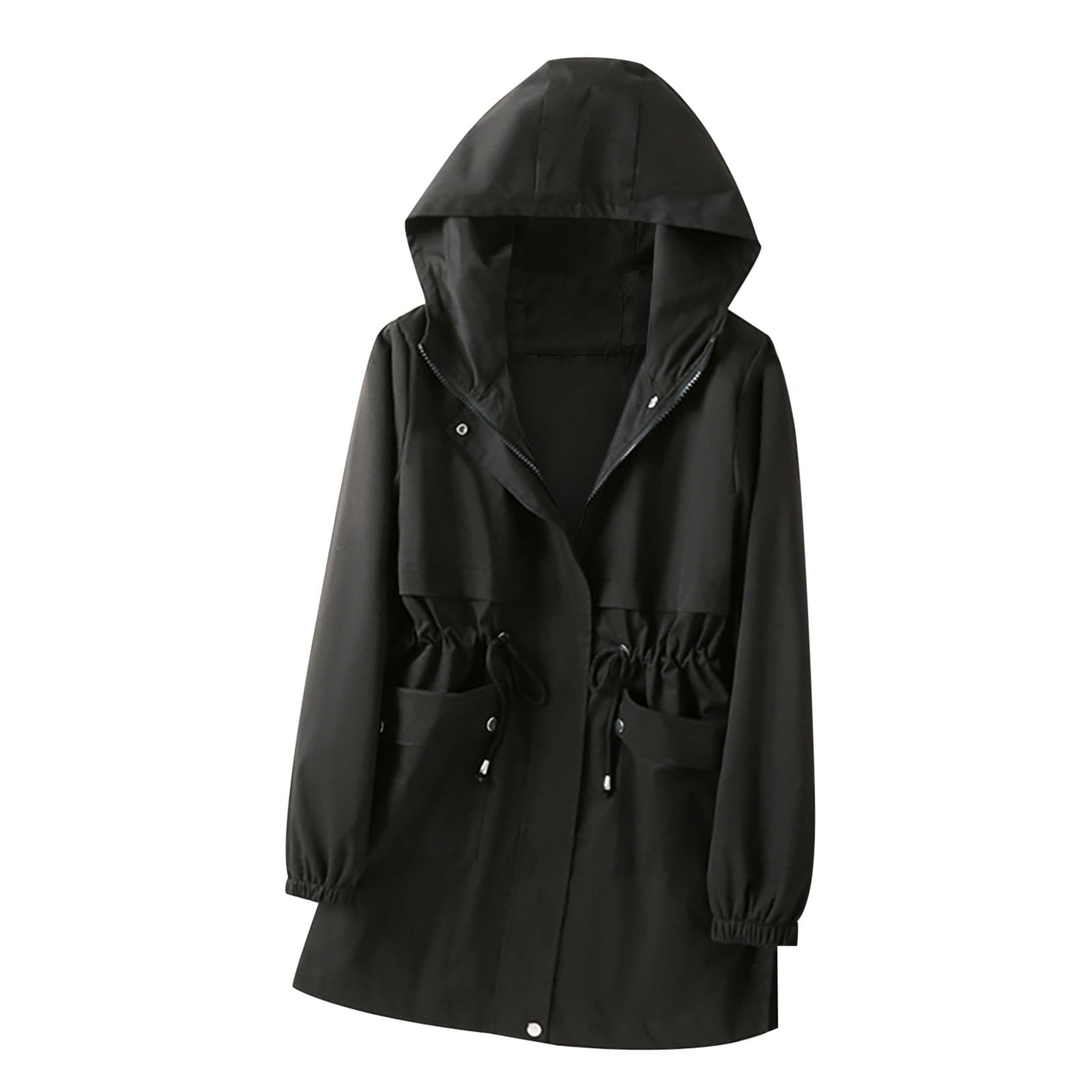 Floleo Womens Ligtweight Jackets Long Sleeve Anorak Utility Drawstring ...