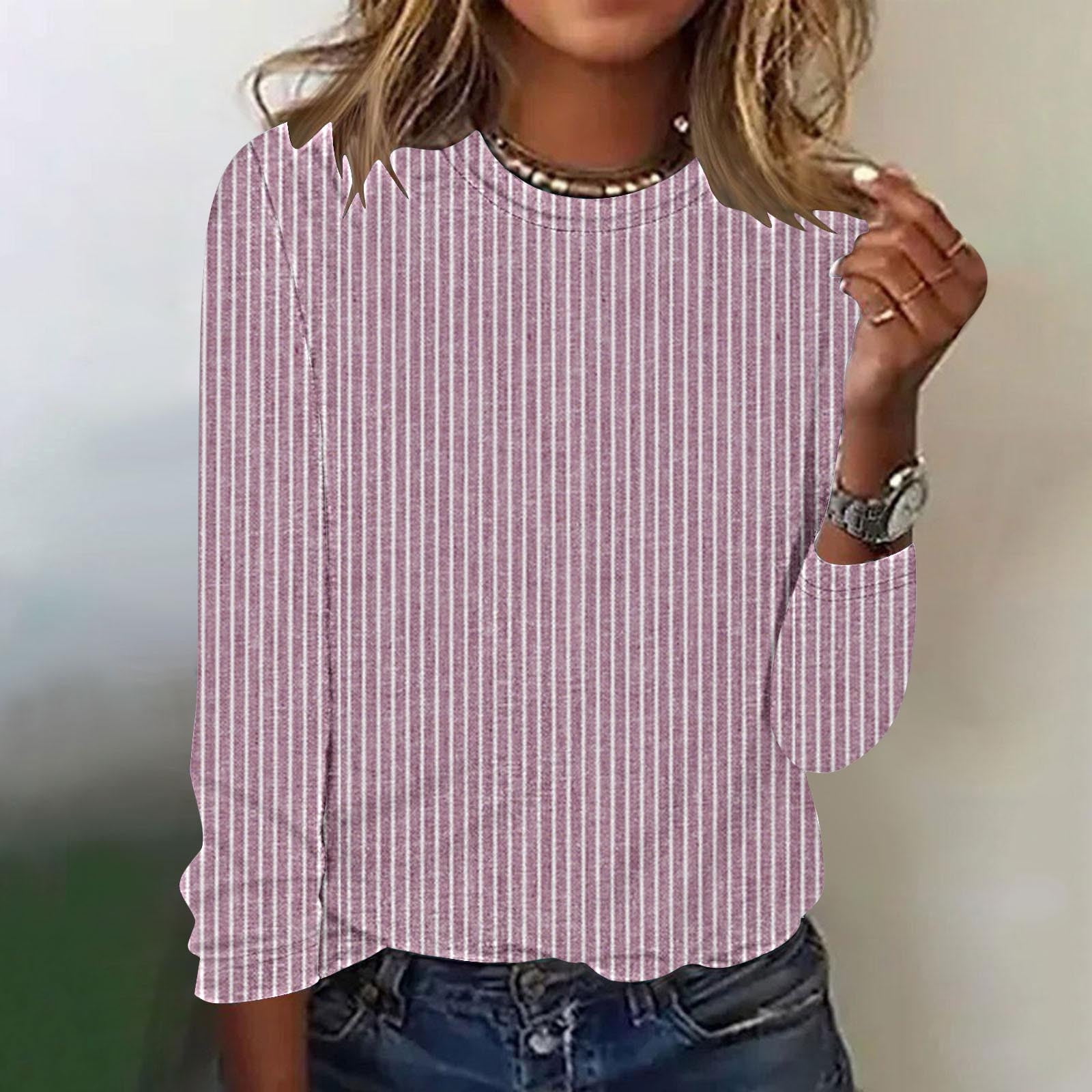 Floleo Womens Long Sleeve Shirts Fashion Women Shirt Casual Crew Neck ...