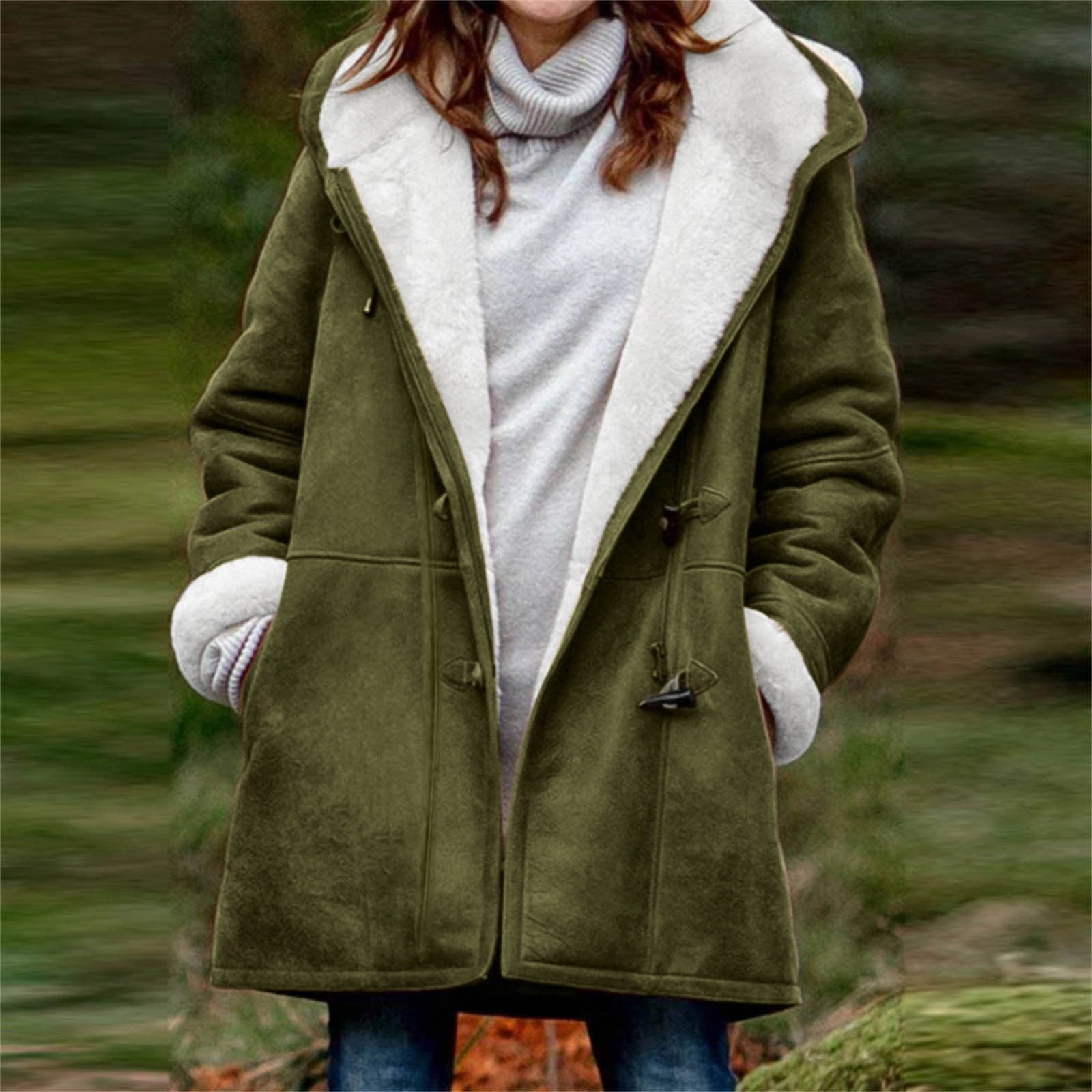 Floleo Womens Plus Size Sherpa Fleece Outerwear Overcoat Fall Winter ...