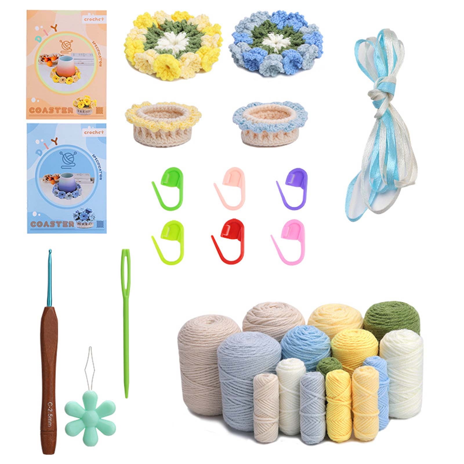 Floleo Wool Knitting Kit, Colorful Flower Crochet Material, DIY Knitted ...
