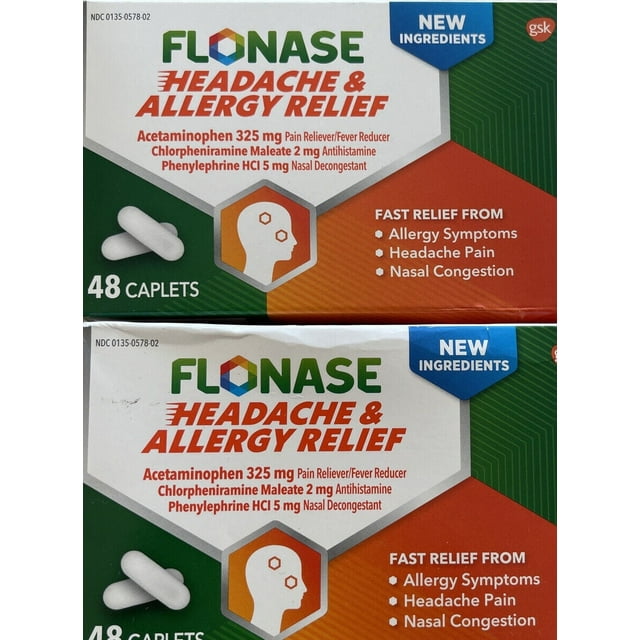 Flonase Acetaminophen 325mg Headache & Allergy Relief 48 Caplets (Pack ...