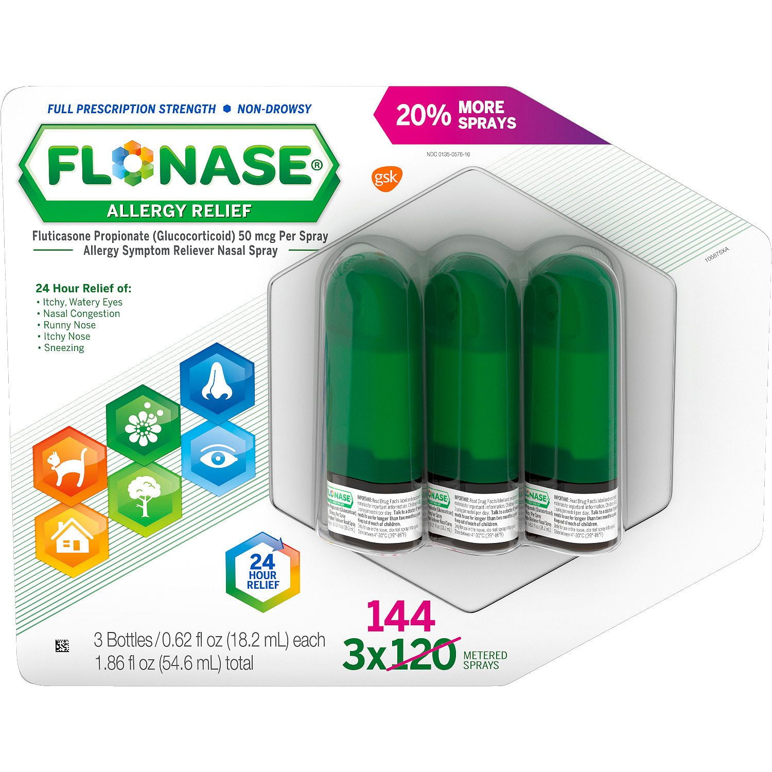 Flonase Allergy Relief, 24-hour, Nasal Congestion & Itchy, Watery Eyes ...