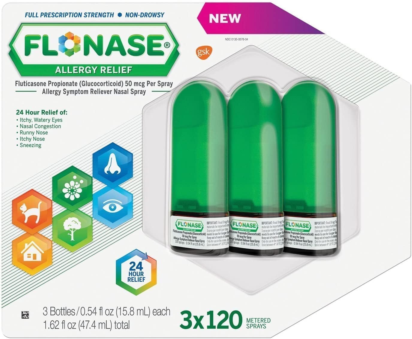 Flonase Allergy Relief Nasal Spray - 120 Metered Sprays - (Pack of 3 ...