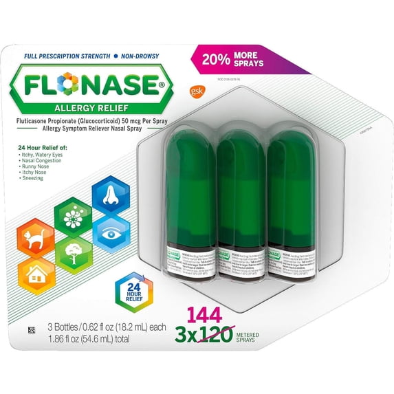 Flonase Allergy Relief Nasal Spray, 432 Sprays, Nasal Congestion and ...