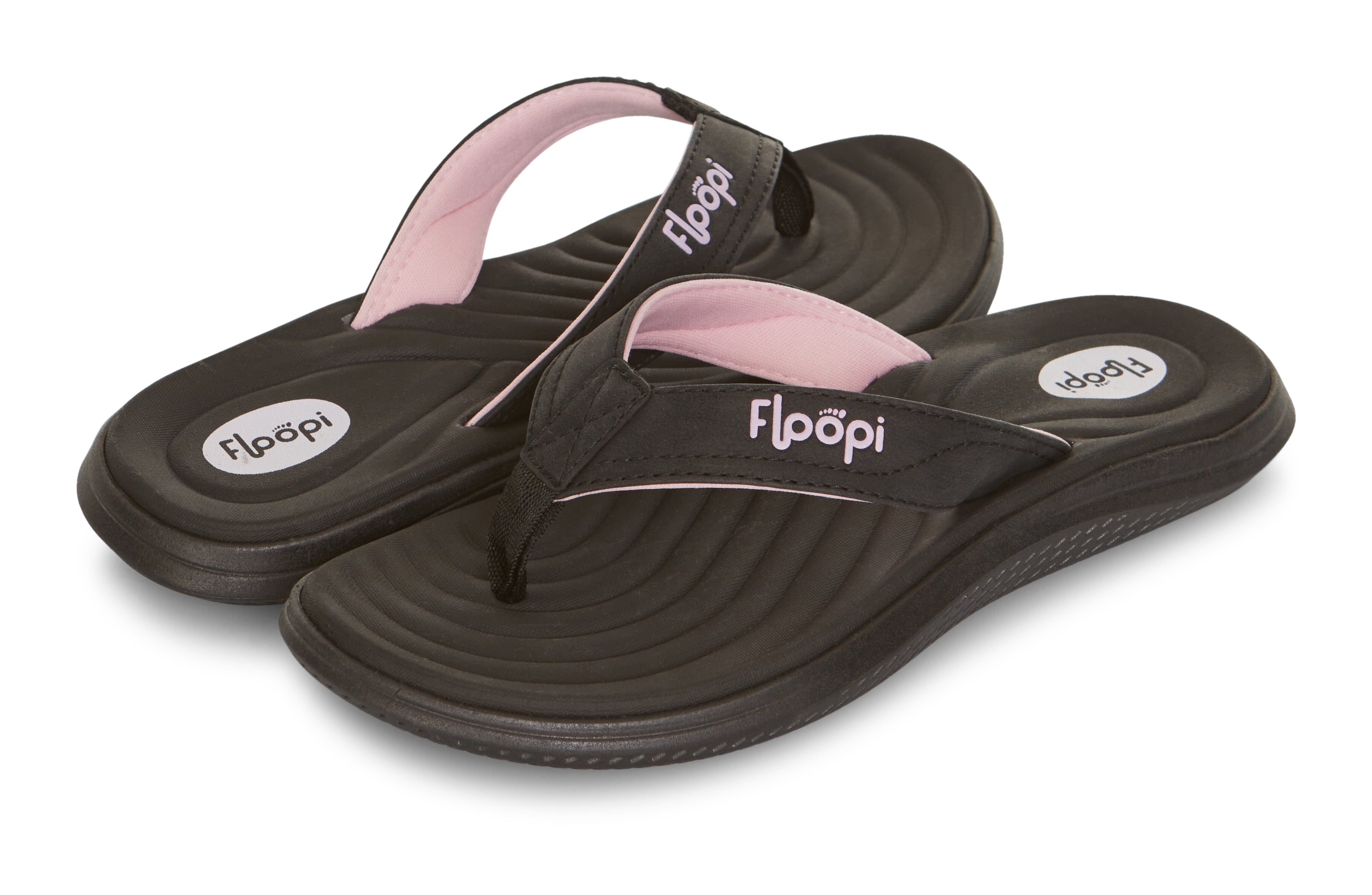 Floopi Flip Flops for Women, Memory Foam Textured Insole Sandals, Black ...