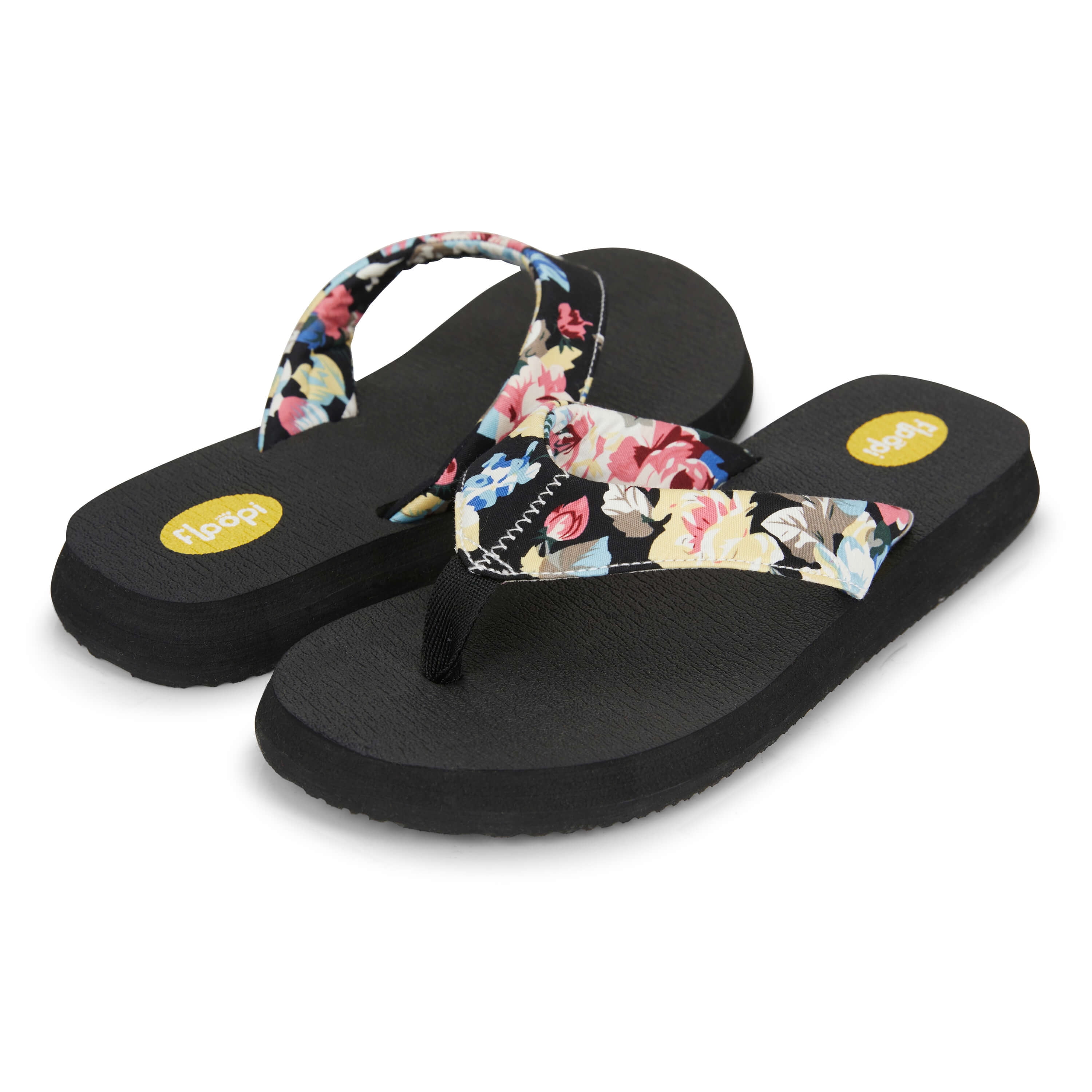 Floopi Flip Flops for Women, Floral Sandals, Casual Flat Yoga Mat Thong ...